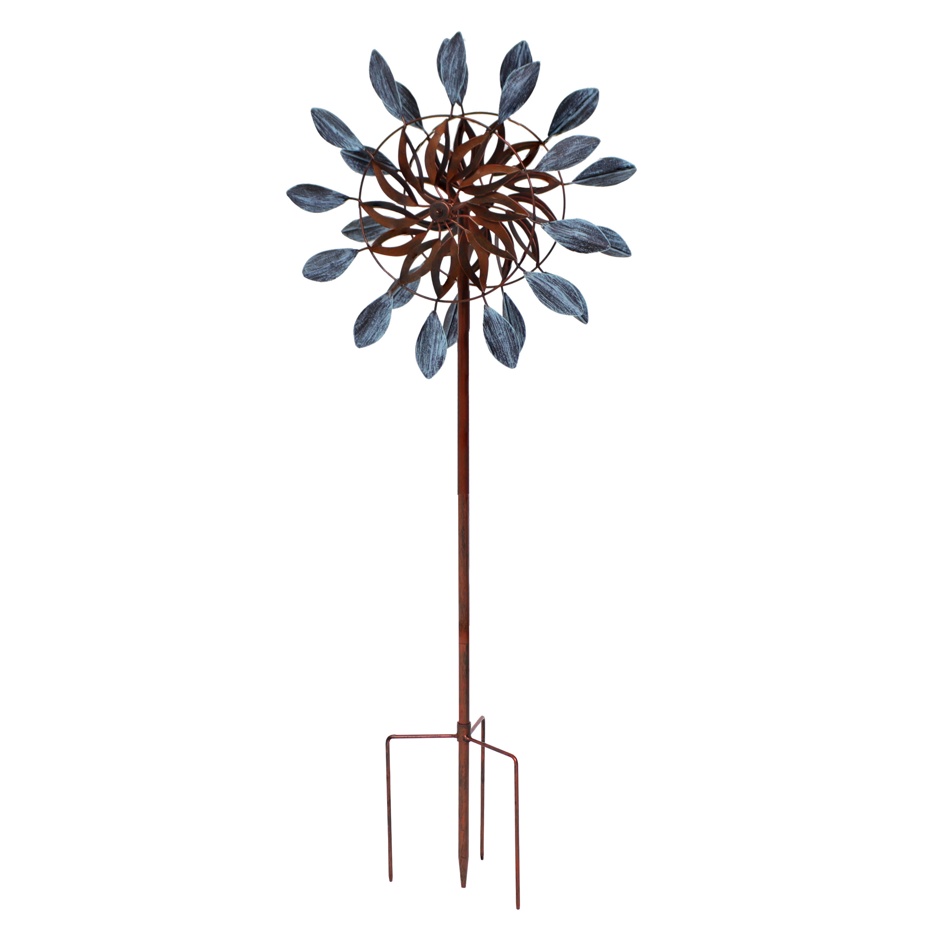 Arlmont & Co. Tabron Whirling Petals 48" Blue and Brown Solid Iron Wind ...