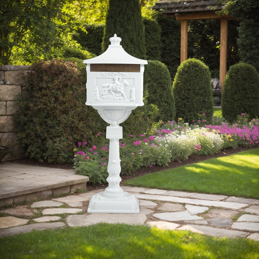 iYofe Cast Aluminum Mailbox With Post, Heavy Duty Postal Mail Box W/ 2 ...