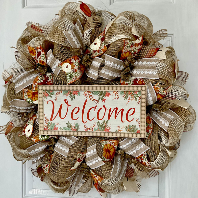 The Holiday Aisle® Harvest Welcome Wreath Burlap and Lace | Wayfair