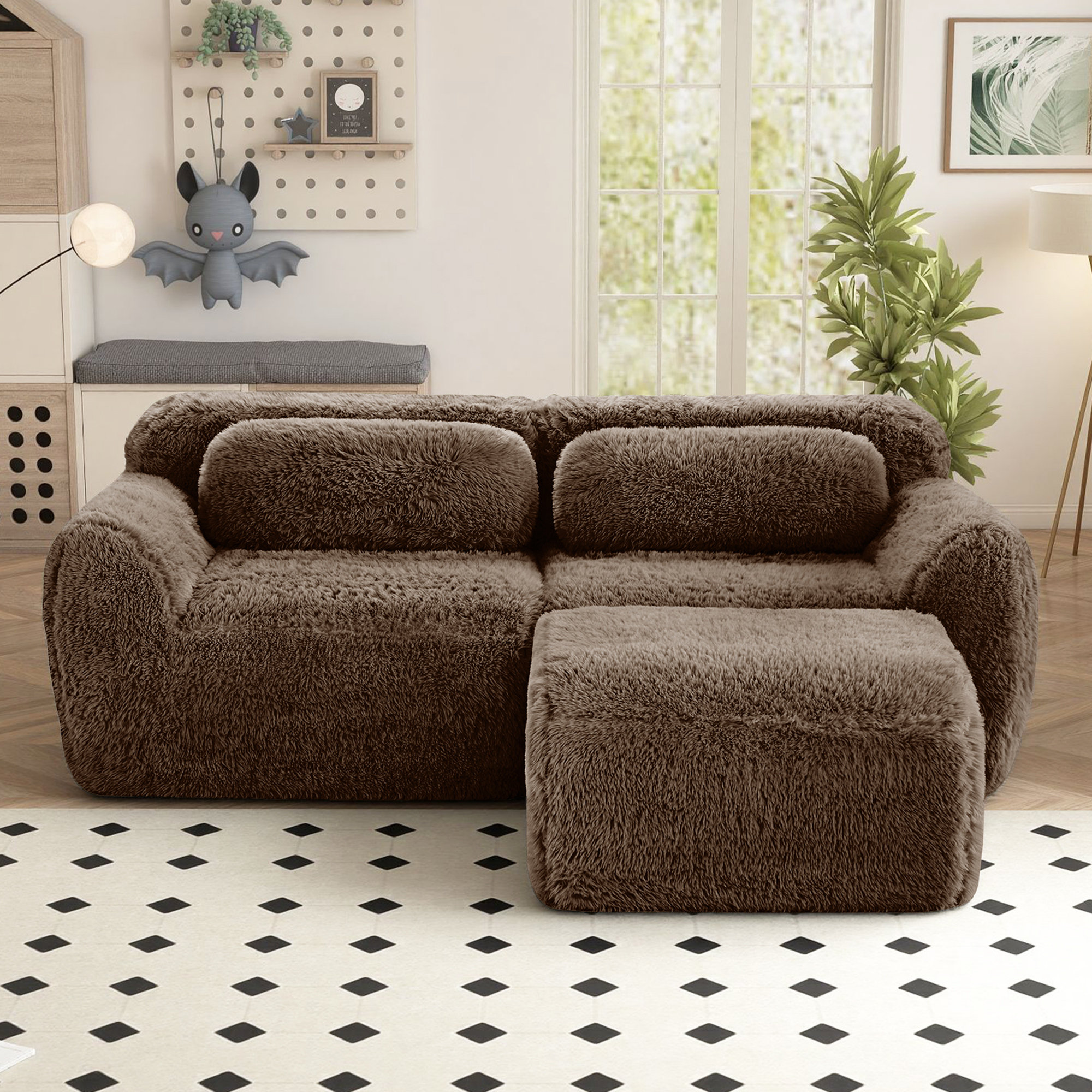 Latitude Run® L Shaped Sofa Modular,Plush Faux Fur with Anti-Slip ...
