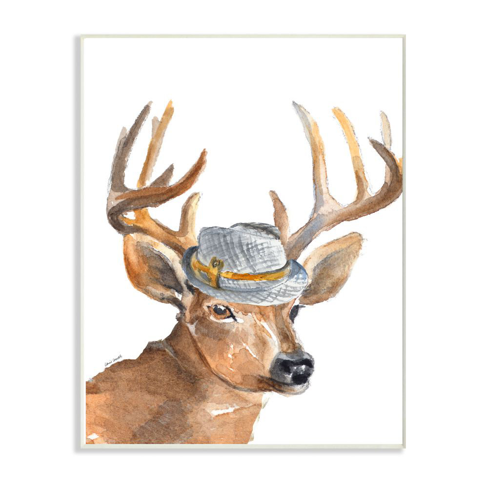 Ebern Designs Walid Funny Hat Fashion Deer Watercolor Painting Kids ...