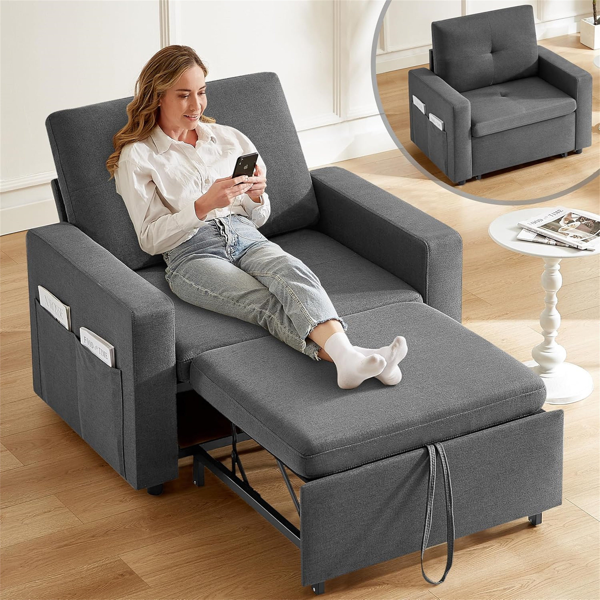 Ebern Designs 3-In-1 42.5" W Convertible Sleeper Chair With Pull Out ...