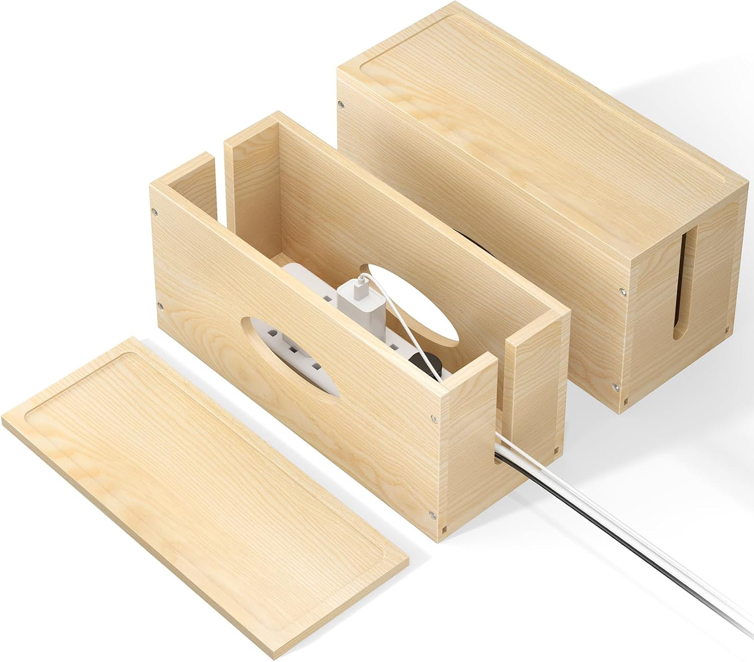Elaine Mercure 2 Pack Pine Wood Large Cable Management Box, Cord ...