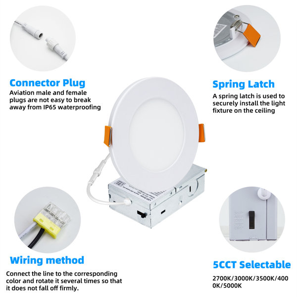 WYZM 4in Color Adjustable LED Recessed Downlight with Night Light 6 ...