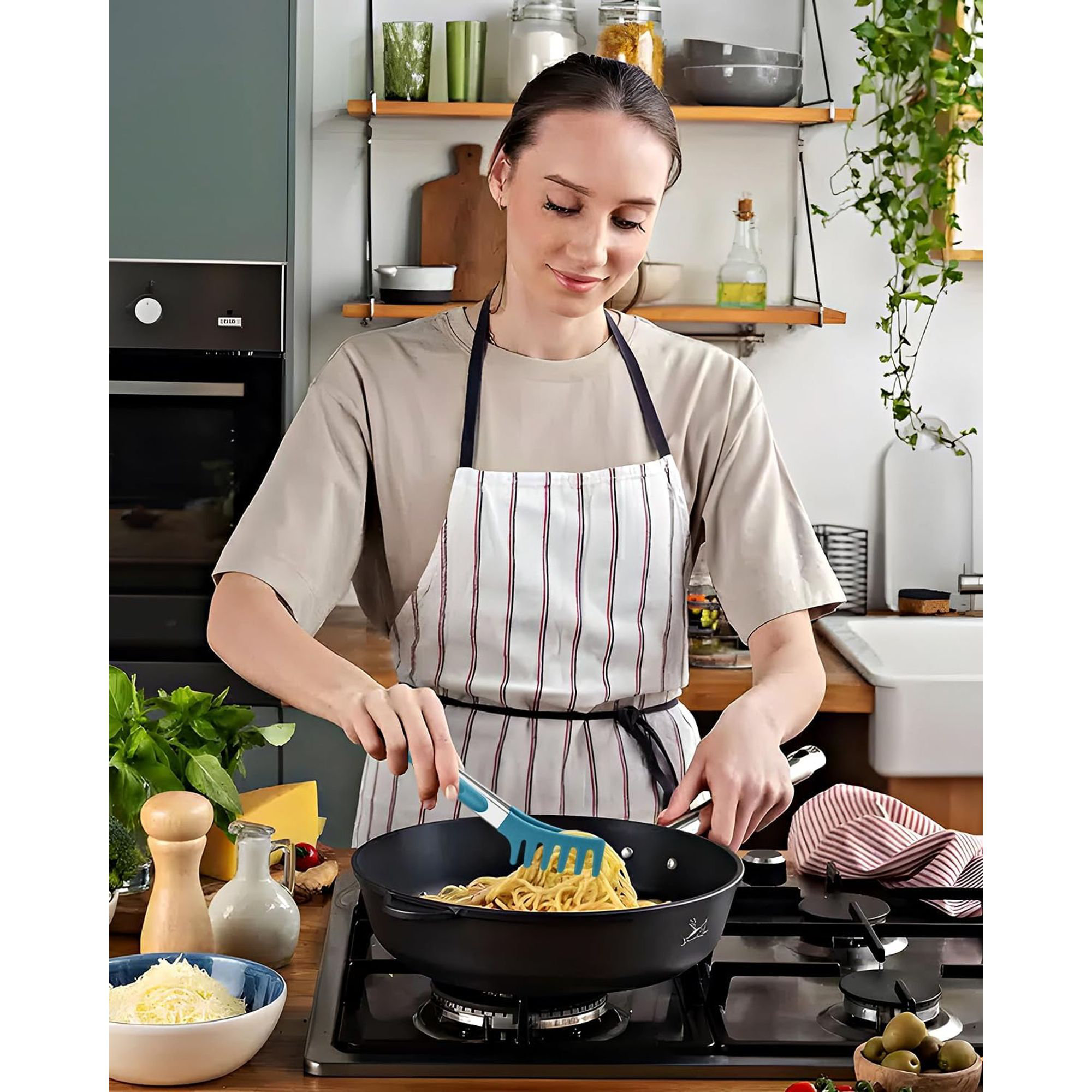 HHA Spaghetti Spoon And Pasta Tong, Non-Stick Silicone Spoon Server ...