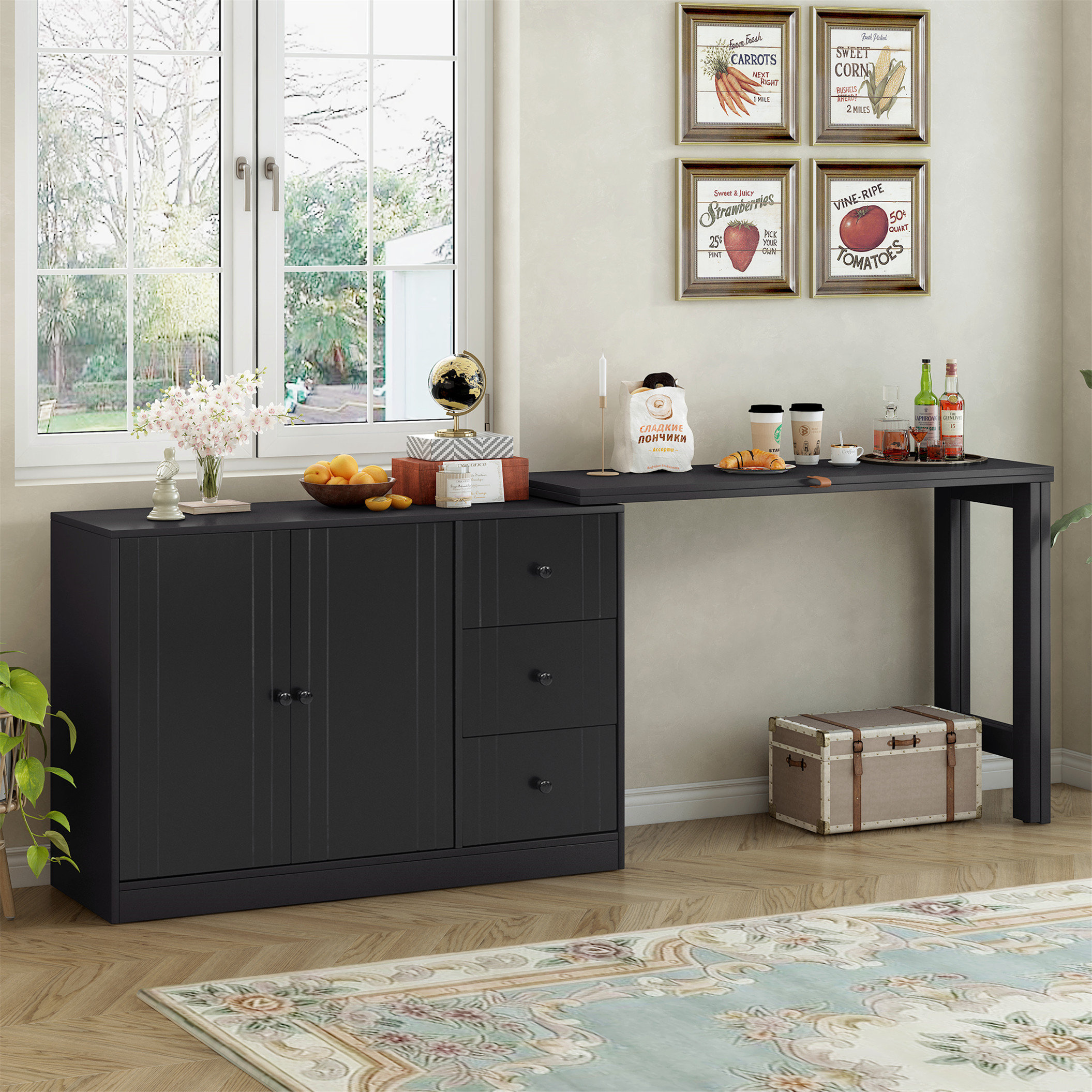 Latitude Run® Versatile Sideboard with Convertible Dining Table and ...