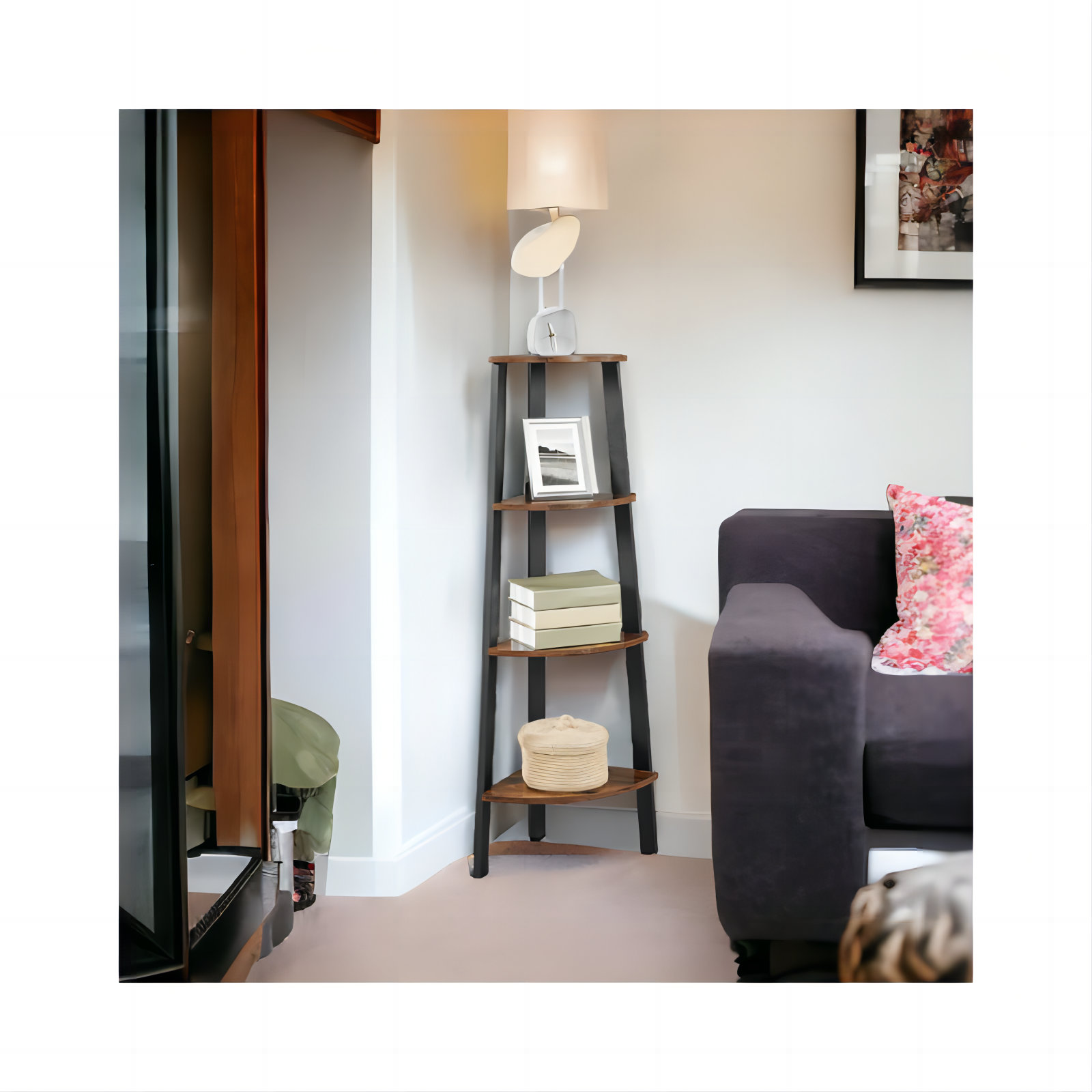 Ebern Designs Rustic Brown Wall Corner Bookcase Living Room Book Rack ...