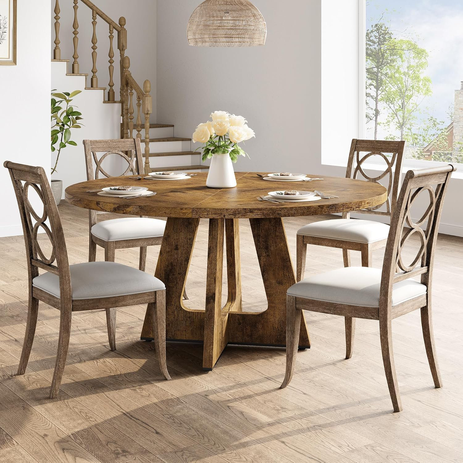 Gracie Oaks Mirador Round Dining Table, 47 Inch Round Dinner Table for ...
