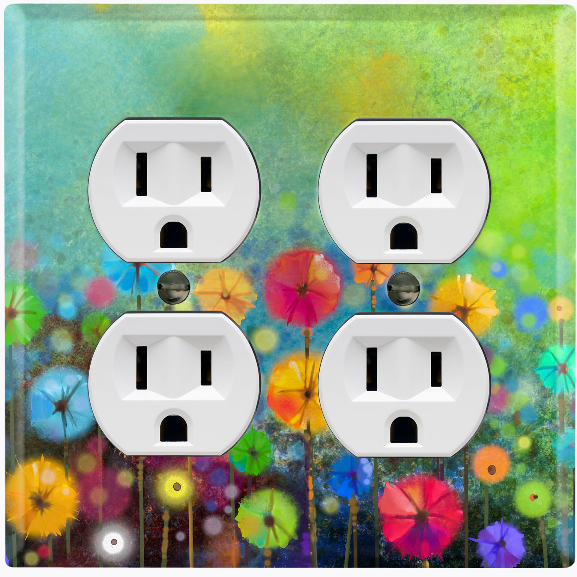 WorldAcc Colorful Flowers Green Nature Themed 2 - Gang Duplex Outlet ...