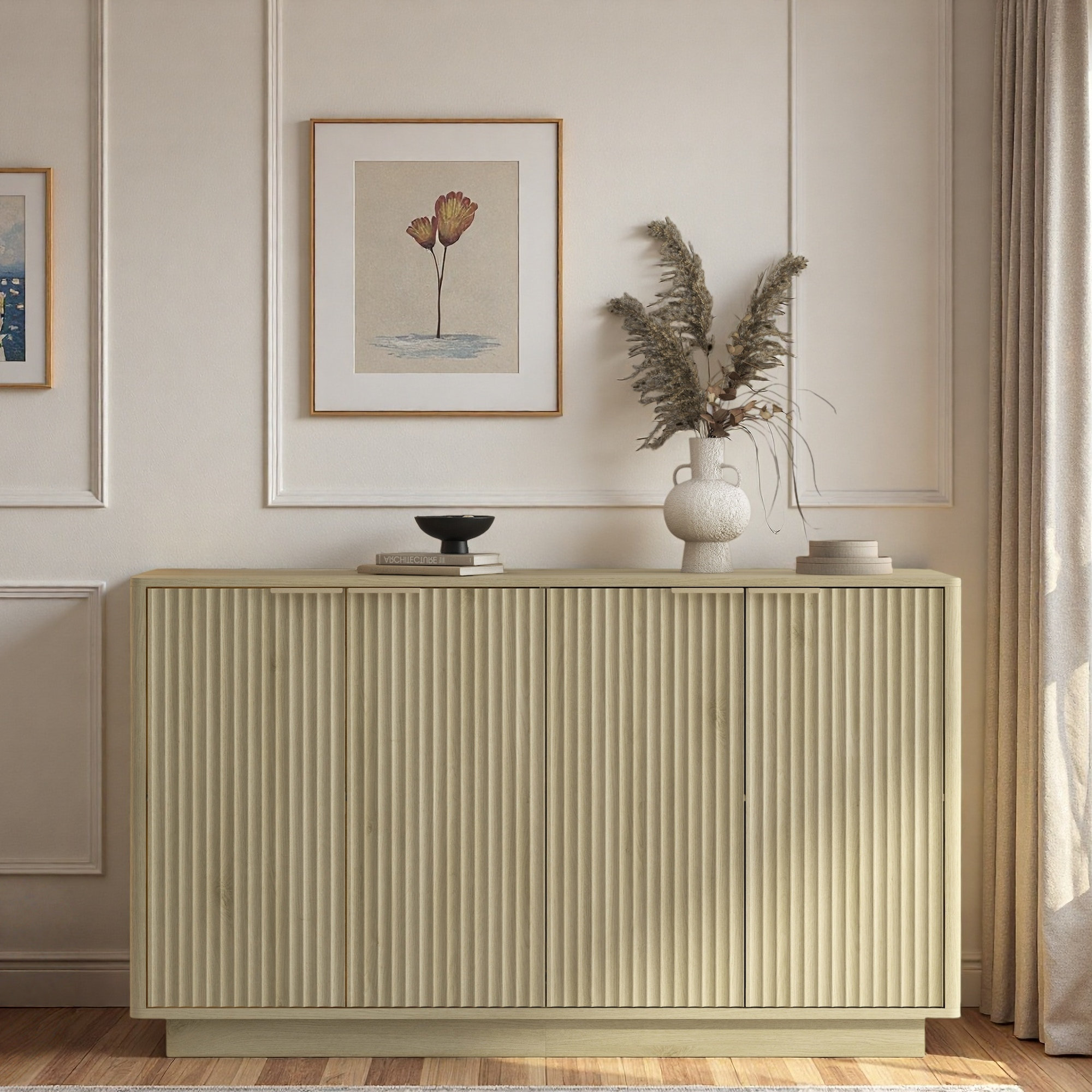 Ebern Designs Modern Fluted Sideboard With Adjustable Shelves And Metal ...