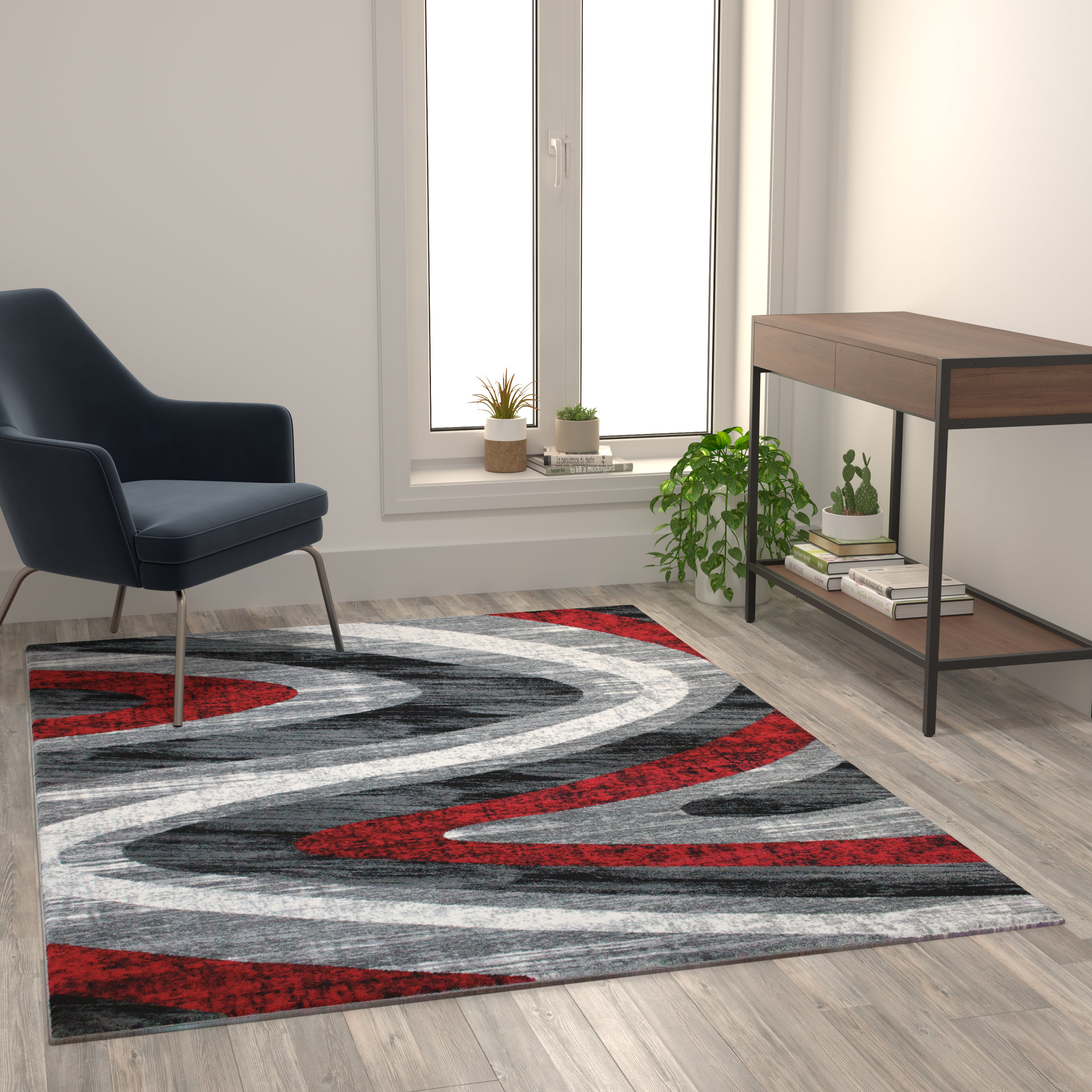 Orren Ellis Skeggi Modern Wave Design Indoor Olefin Area Rug | Wayfair
