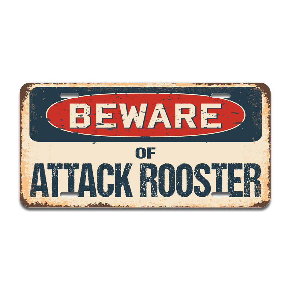 SignMission Beware of Attack Rooster Aluminum Plate Frame | Wayfair