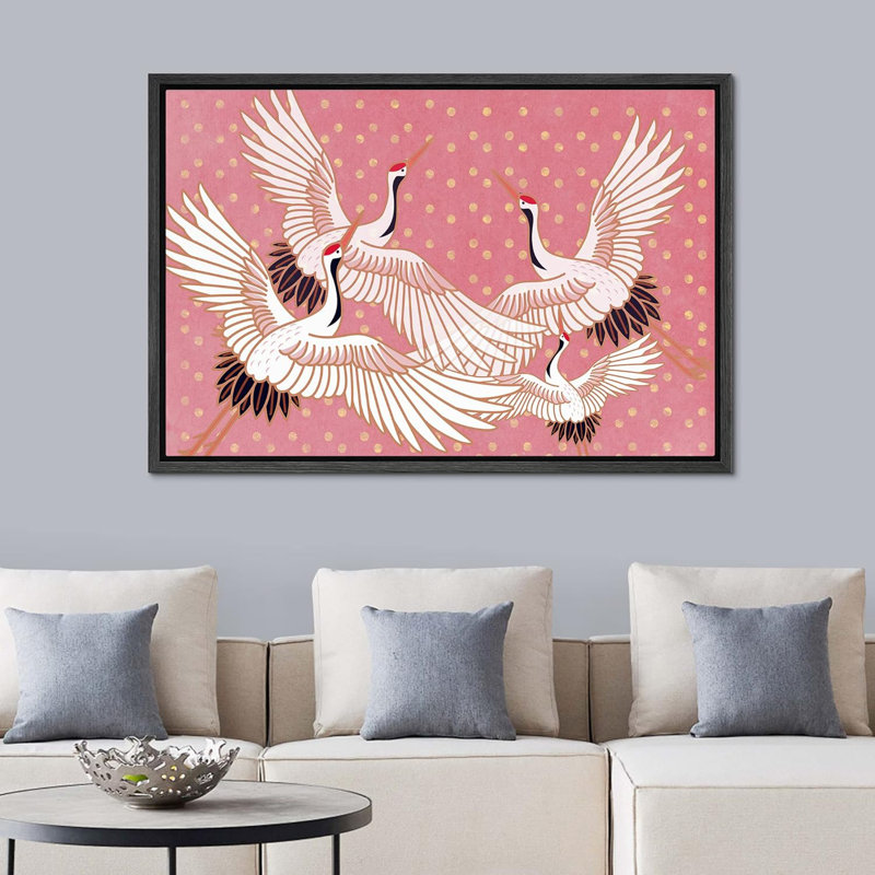 IDEA4WALL Bright Preppy Animals Pink Red-crowned Crane Bird Polka Dot ...