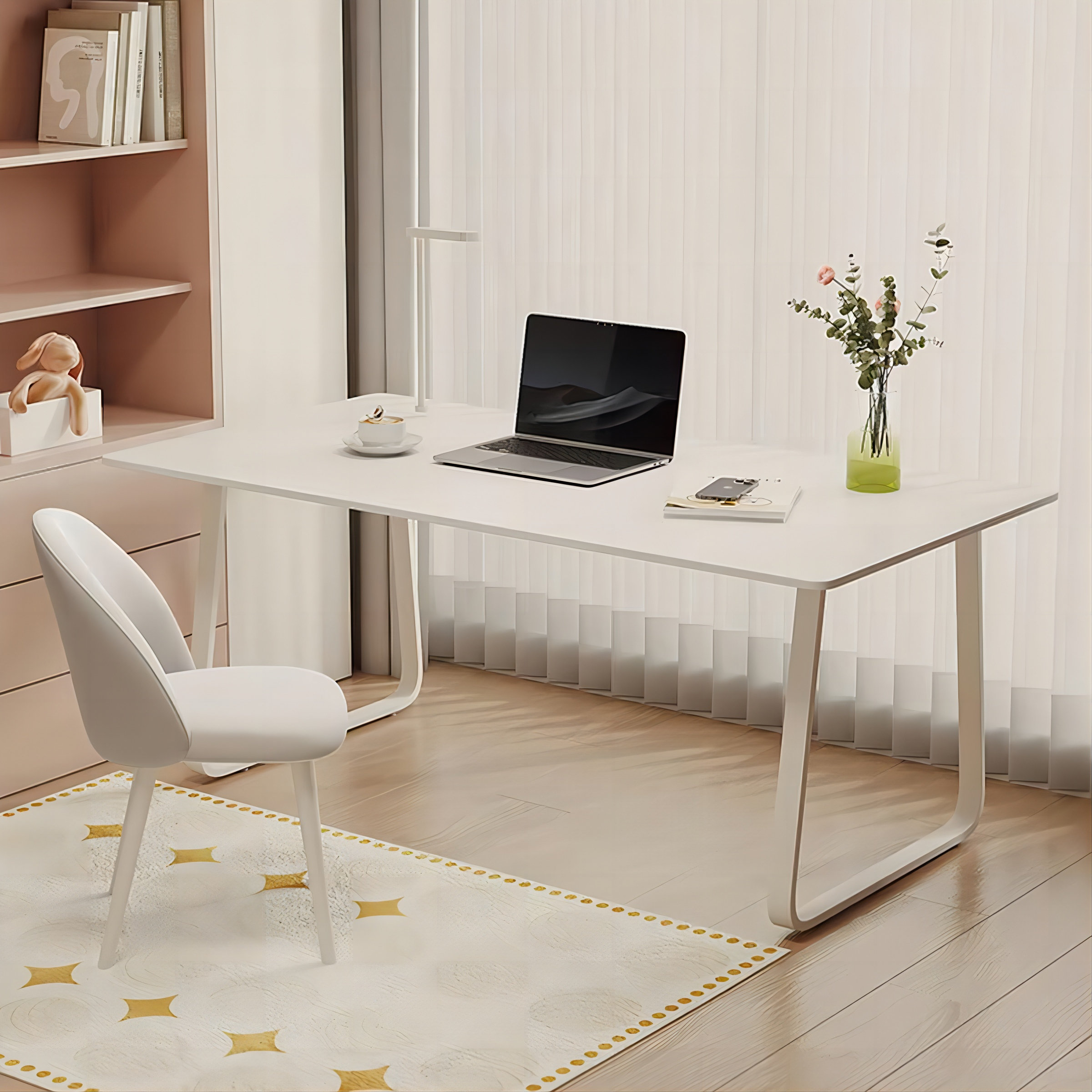 Ivy Bronx Beige Sintered Stone Carbon Steel Desk And Chair Office Sets ...