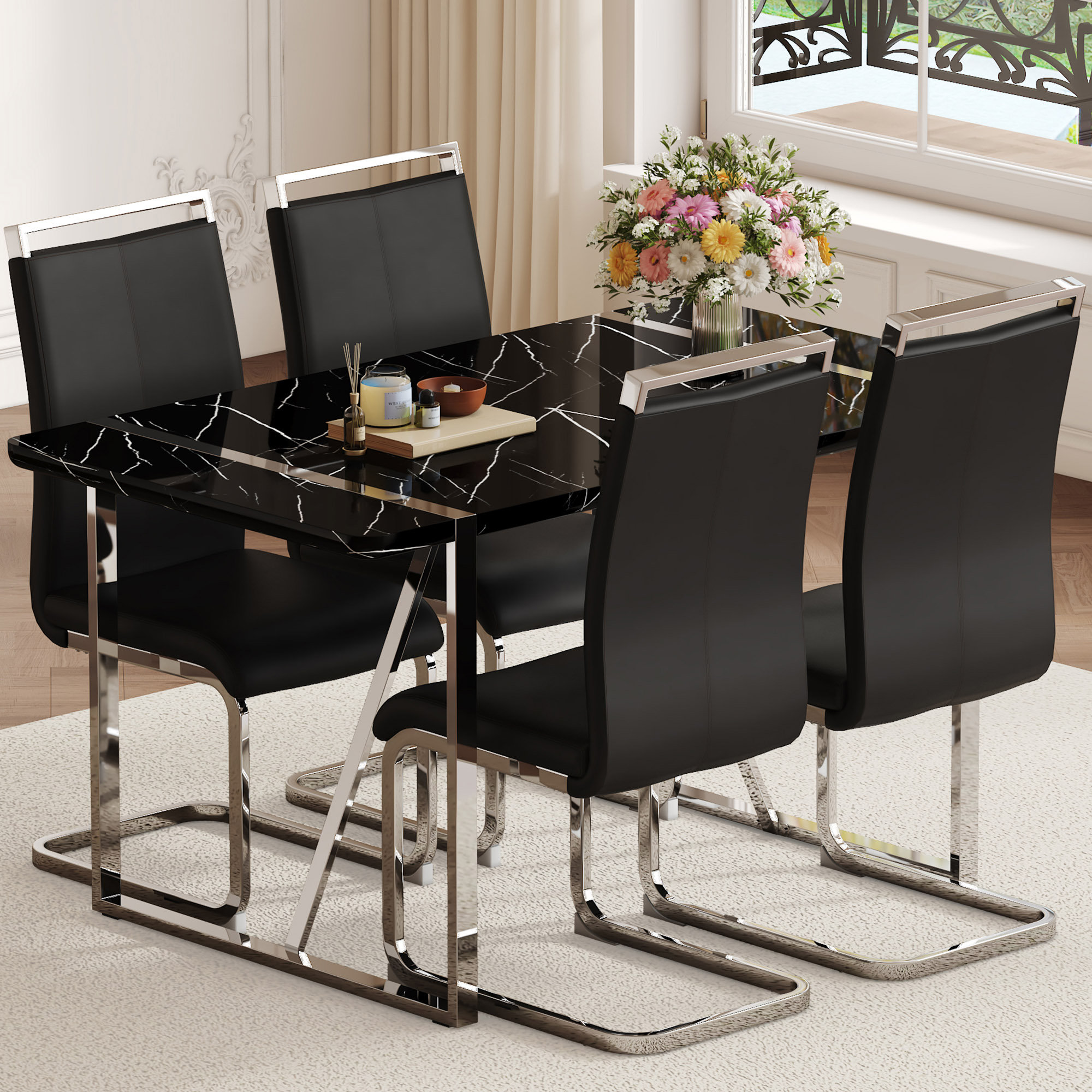 Orren Ellis Raees Modern Table and chair set for Dining Room | Wayfair