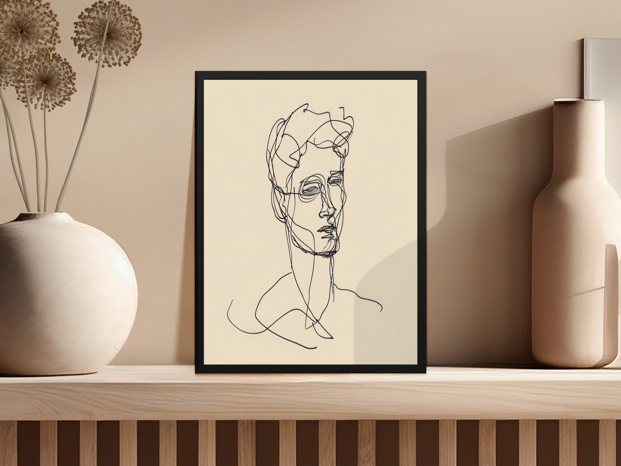 Lark Manor Abstract Line Art of a Man Original Wall Decor Framed Poster ...