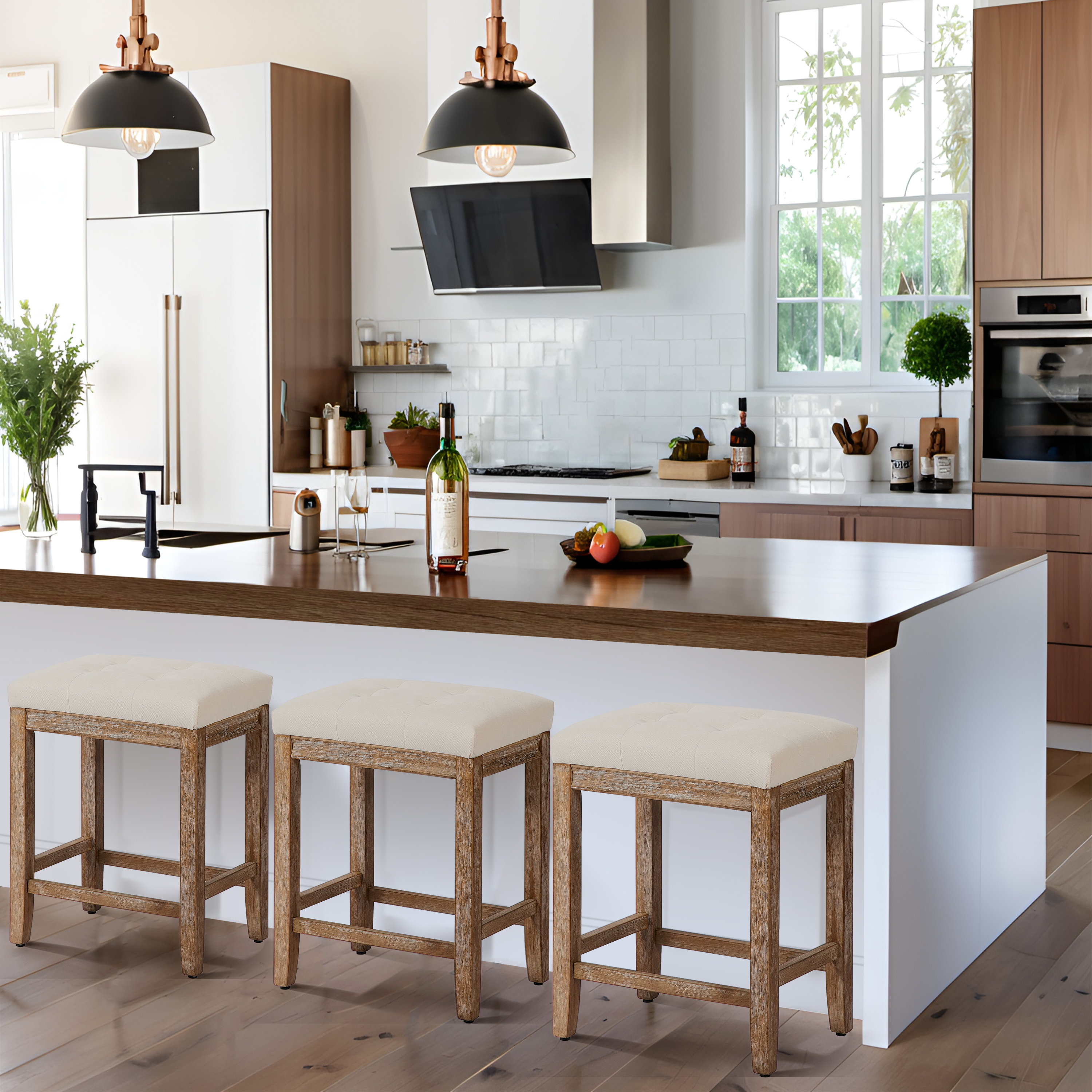 Gracie Oaks 24" Hand-Brushed Wood Backless Counter Height Bar Stools ...