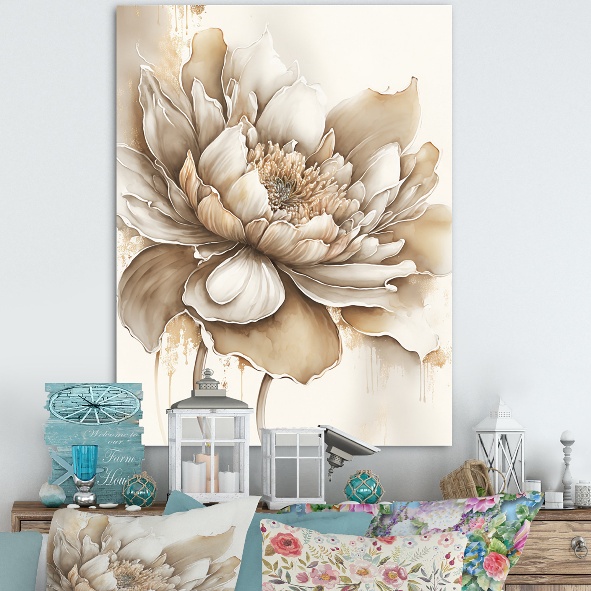 House of Hampton® Indigold Beige Flower III - Floral & Botanical Canvas ...