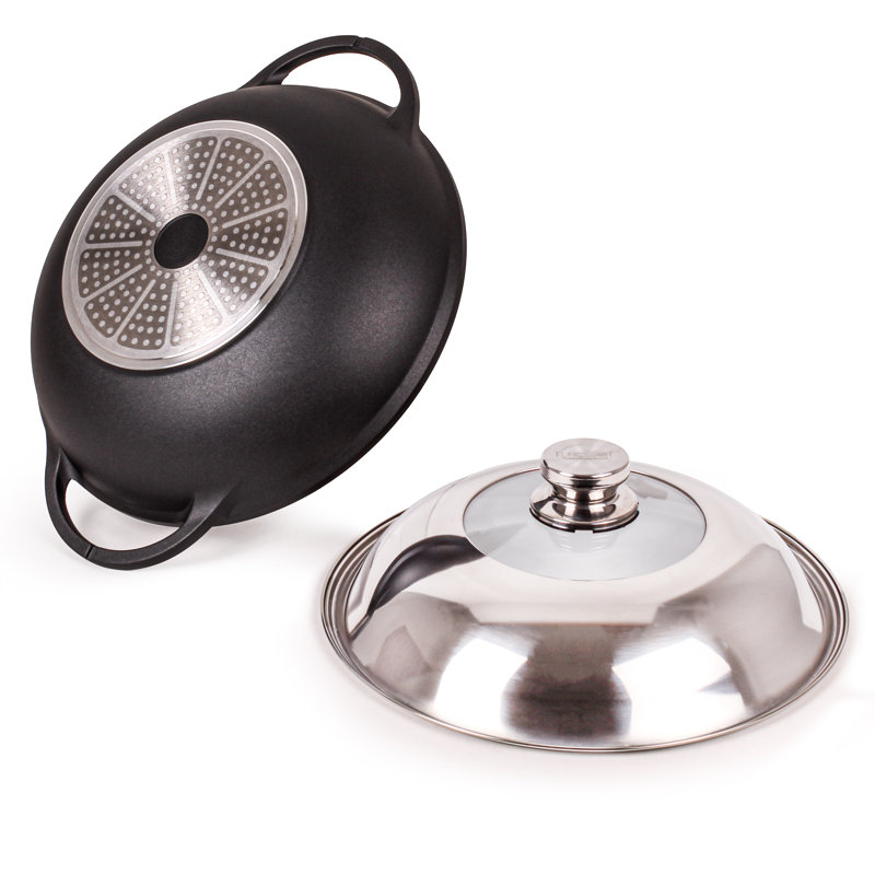 BergHOFF EuroCAST Non-Stick Ceramic Aluminum Wok with Lid, 12.25" | Wayfair