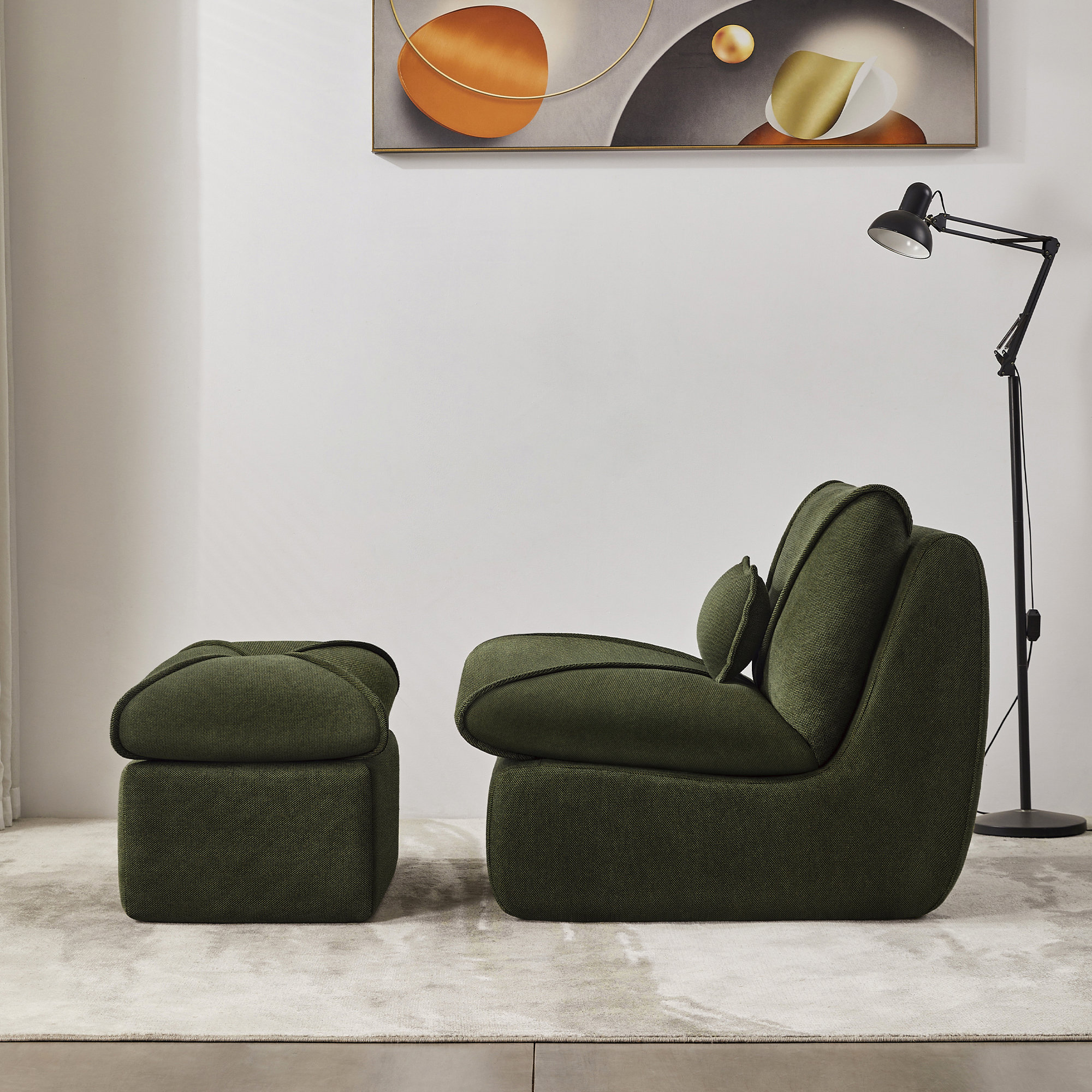 Ebern Designs Lounge Chair With Ottoman, Multifunctional Upholstered ...