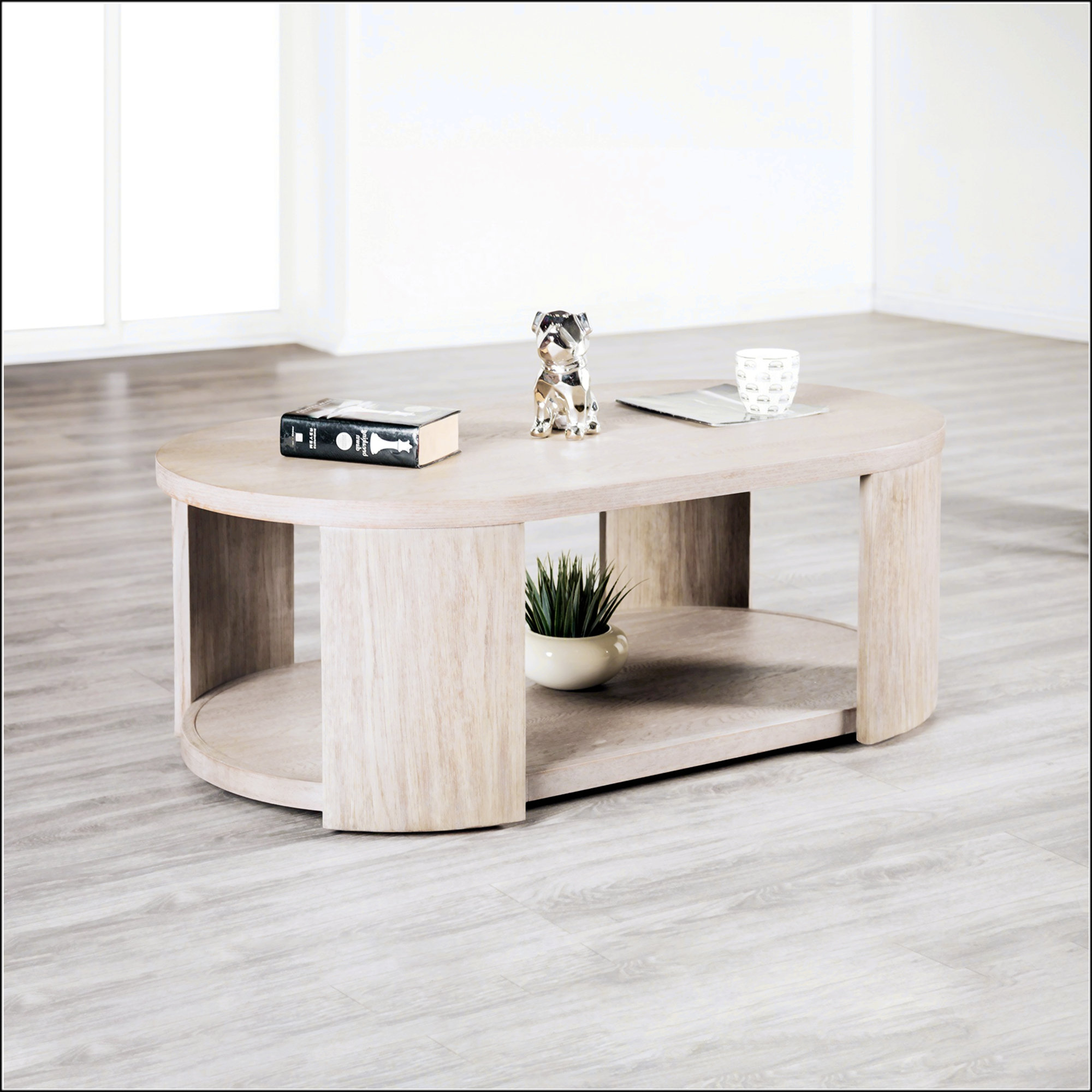Ivy Bronx Modern Style Oval Coffee Table With Casters, Open Storage ...