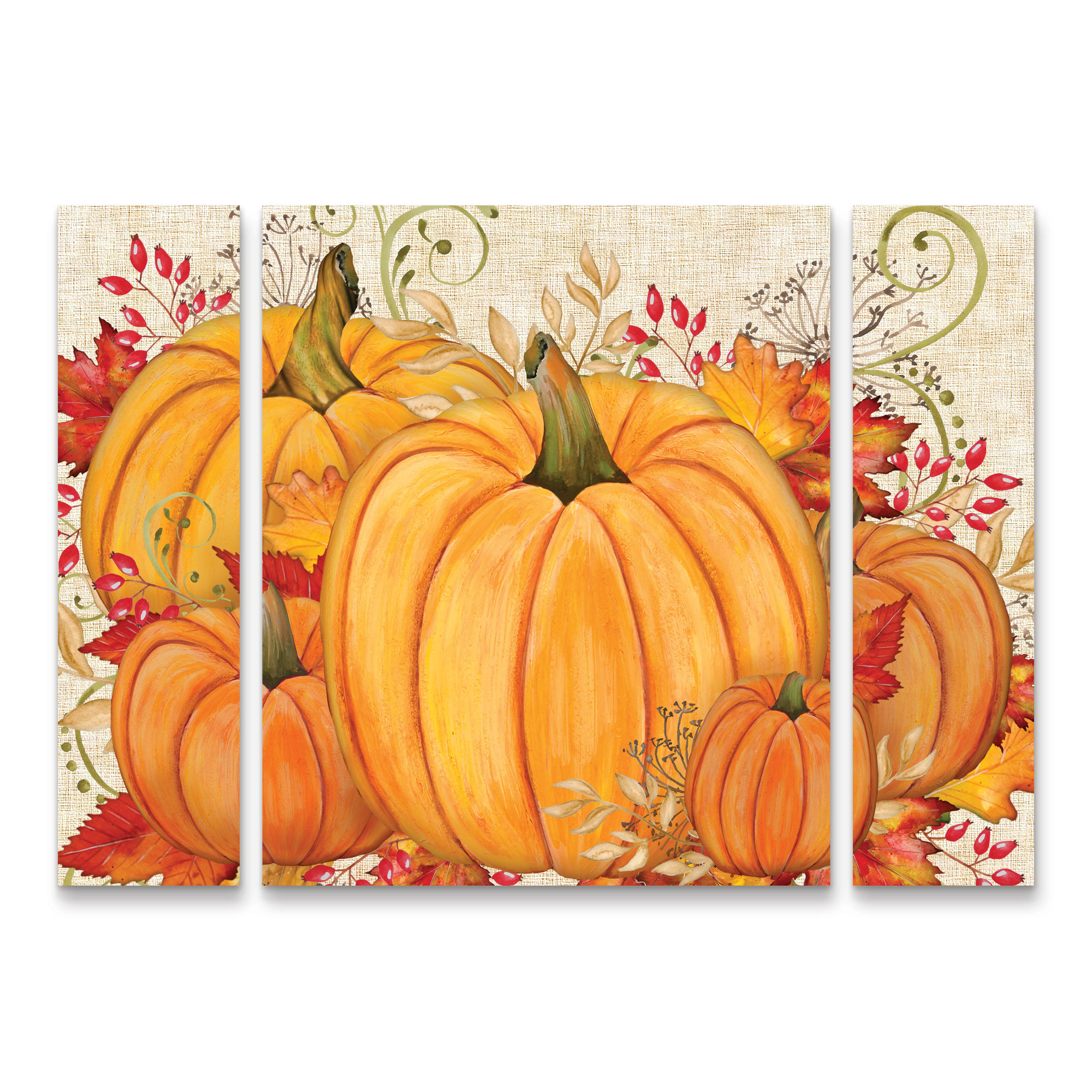 Rosalind Wheeler Jean Plout 'Fall Pumpkins' Multi Panel Art Set 3 Piece ...