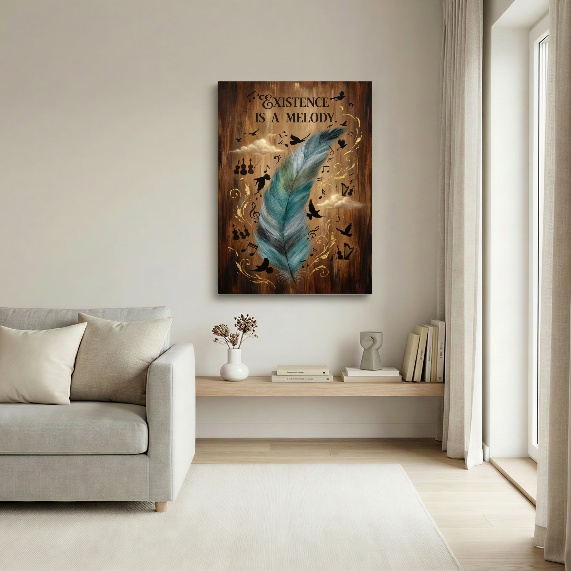 August Grove® Feather Music Notes And Birds Canvas Wrapped Wall Art Oil ...