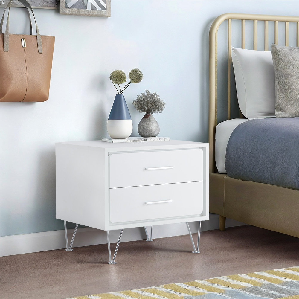 Wrought Studio™ Wooden Rectangular 2-Drawer Nightstand With V Shaped ...