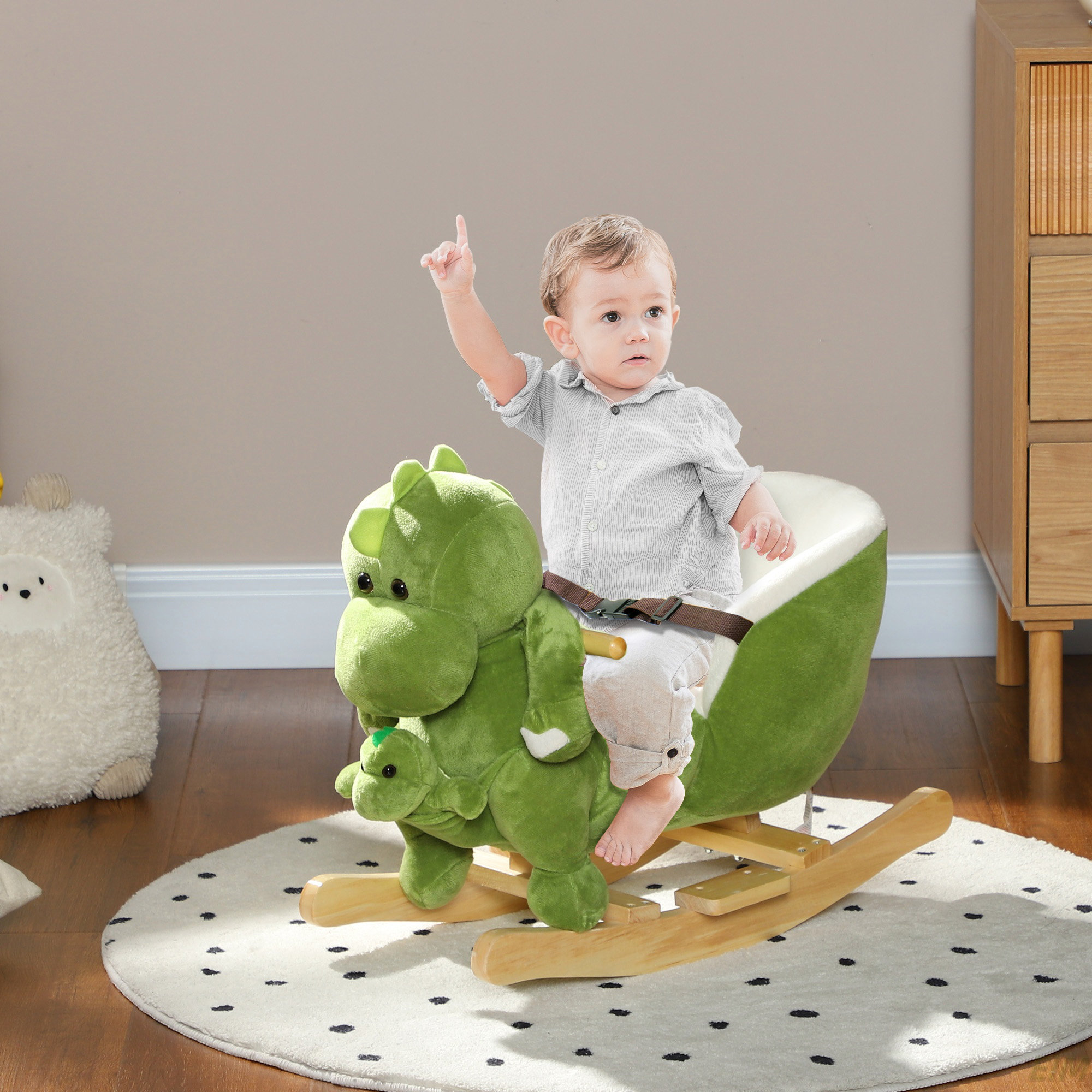 Zoomie Kids Baby Rocking Horse, Toddler Plush Dinosaur Animal Rocker ...