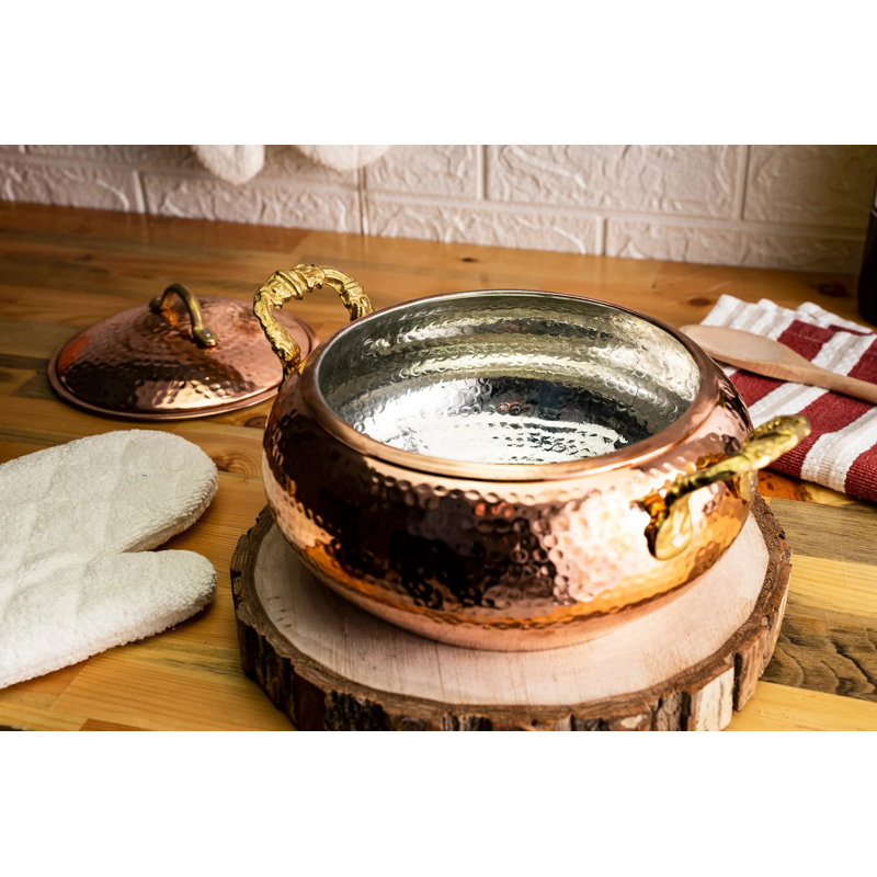 ALFIQ Solid Copper Cooking Pot With Lid | Brass Handle 100% Copper ...