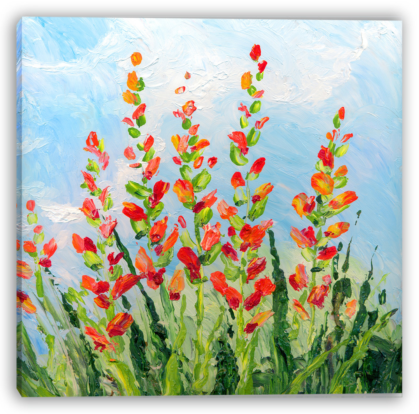 Ophelia & Co. Spring Blaze – Bold Red Wildflowers Palette Knife Canvas ...
