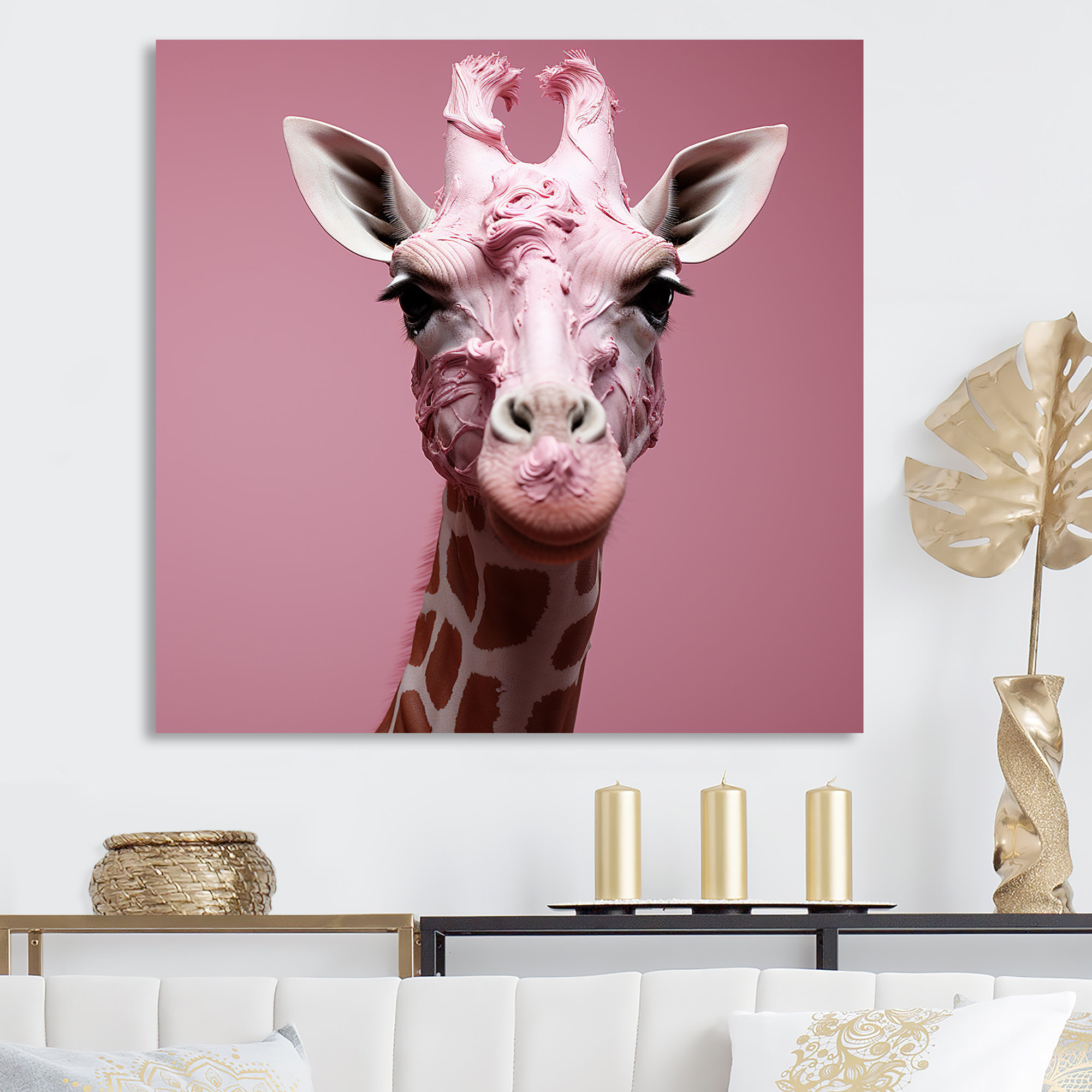 Bungalow Rose Pink Giraffe Romantic Stance I On Canvas Print | Wayfair