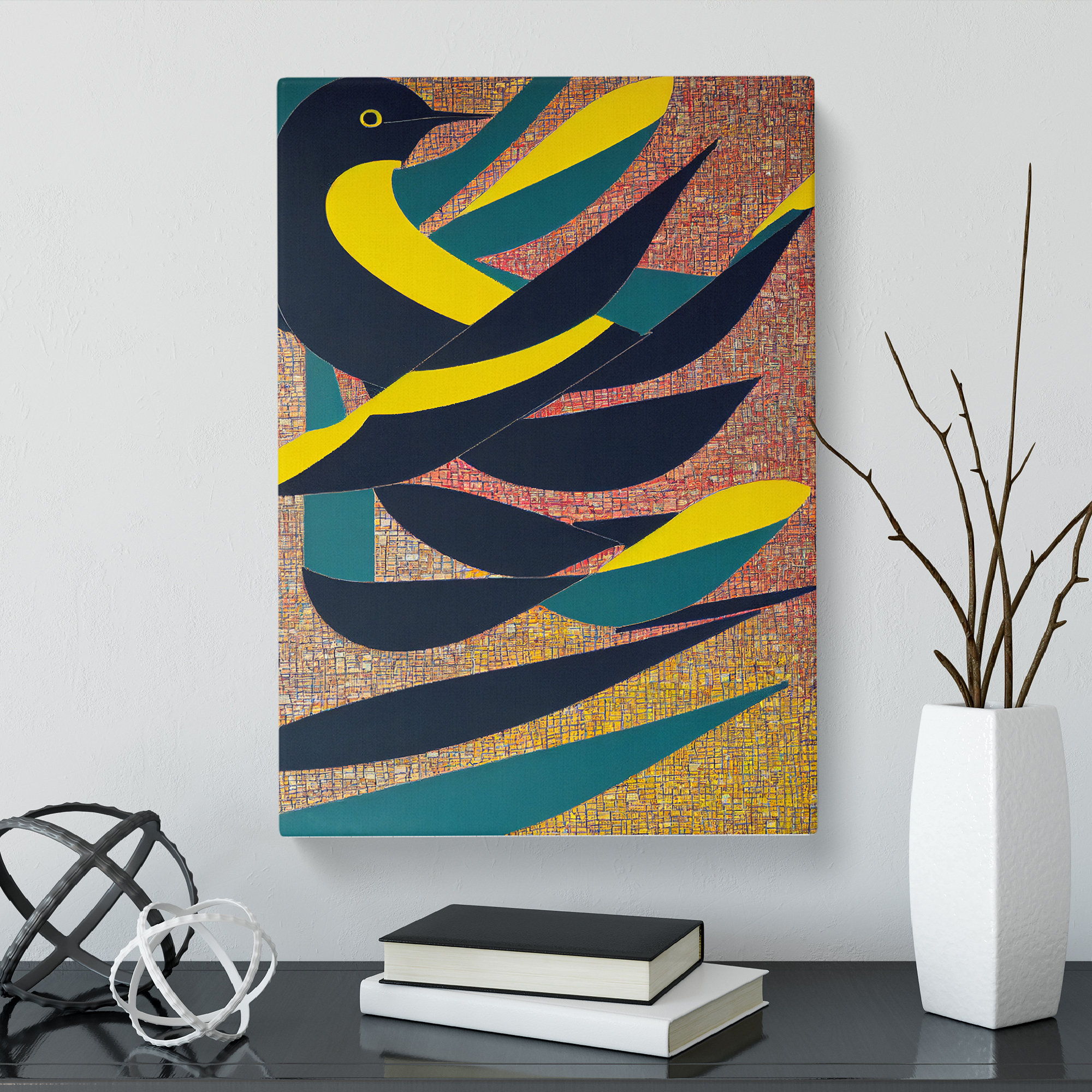 Metro Lane Andolin Swallow Bird Abstract Design - Wrapped Canvas ...