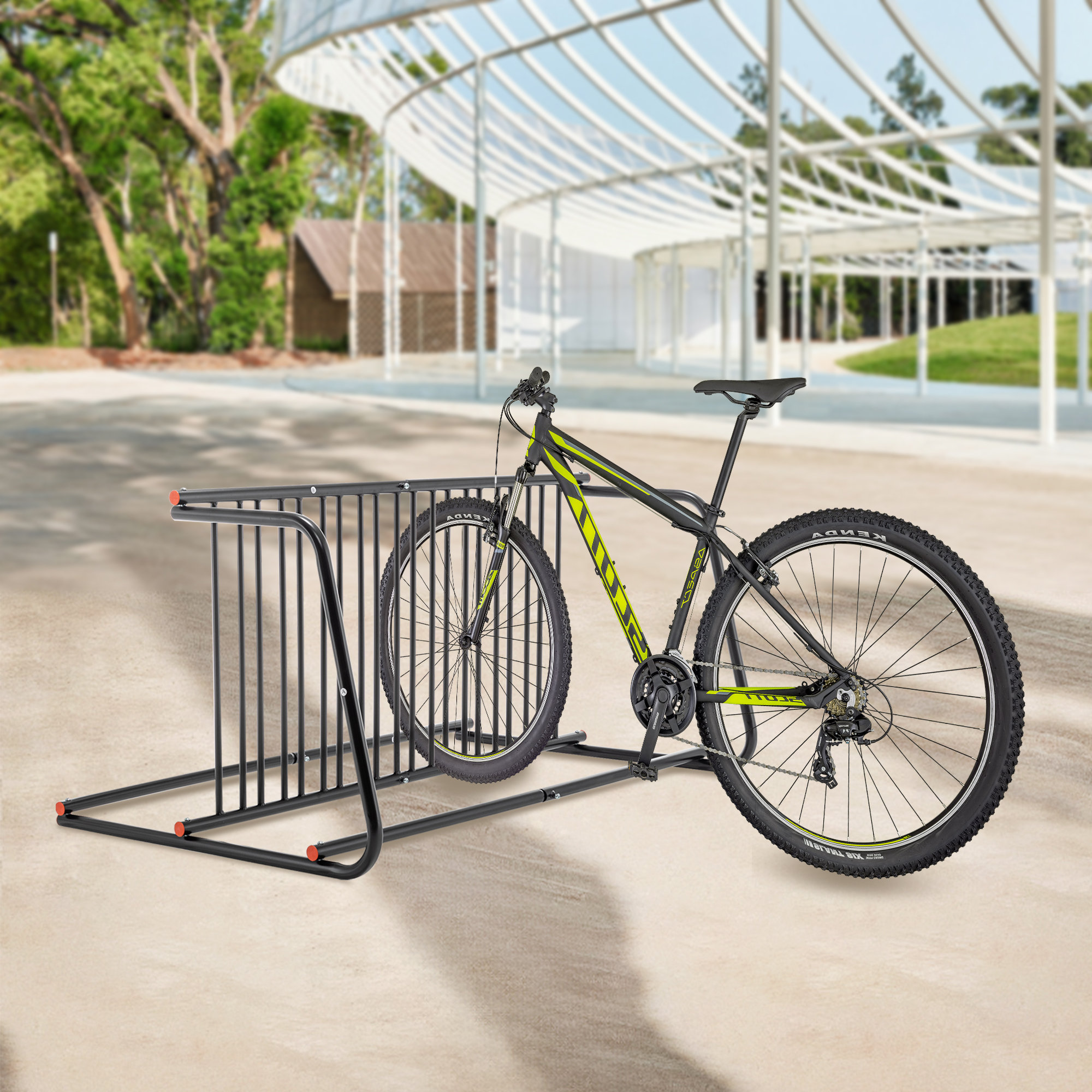 LZBEITEM 60" Outdoor Metal Floor Dual-Side Bike Rack Heavy-Duty 10-Bike ...