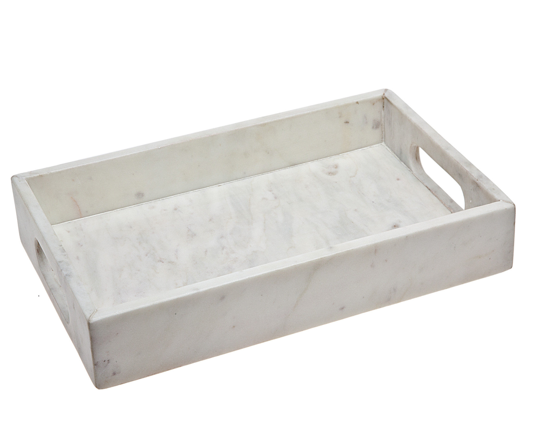 Gracie Oaks White Rectangular Marble Serving Tray With Handles | Wayfair