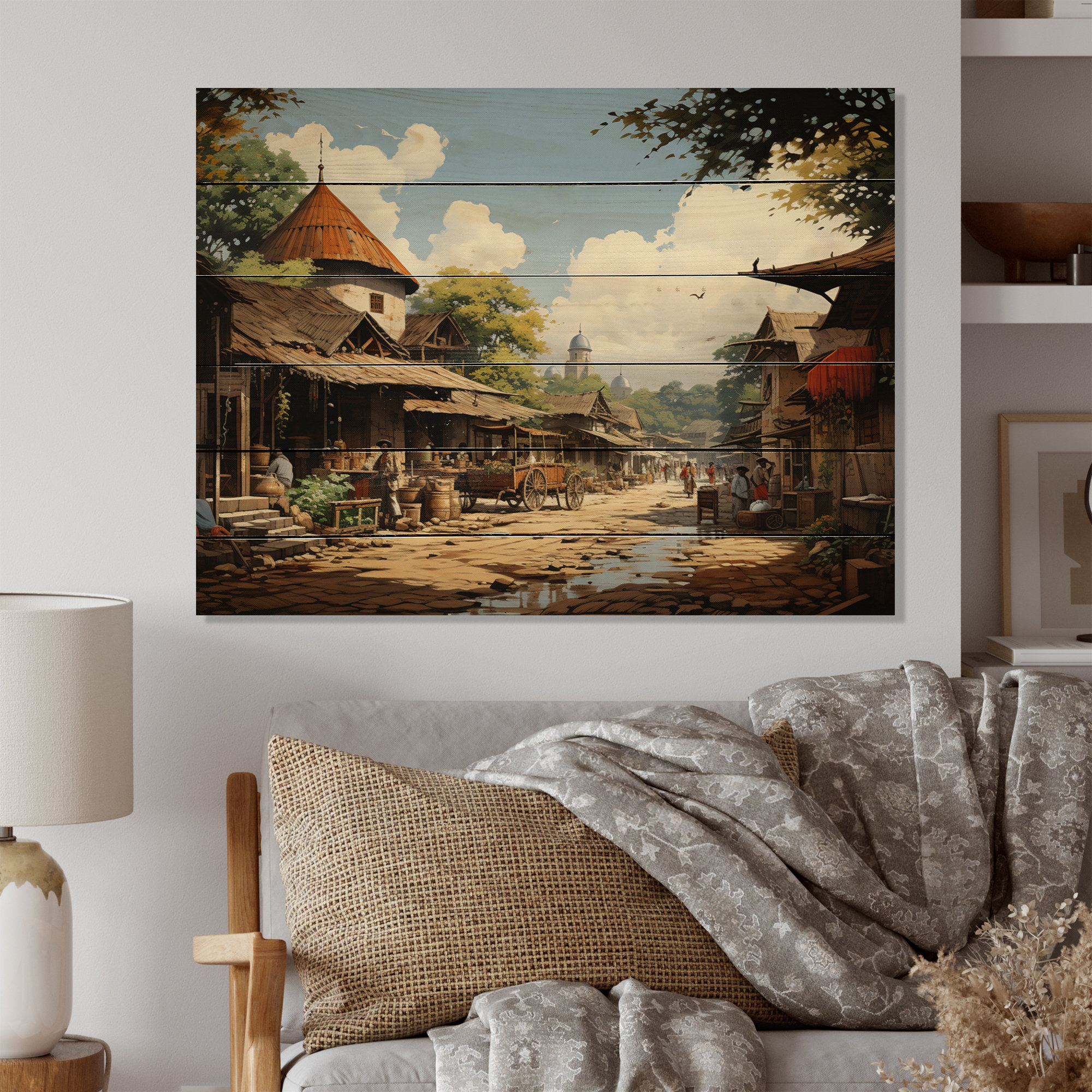 Red Barrel Studio® Luretha African Market Bazaar On Wood Print | Wayfair