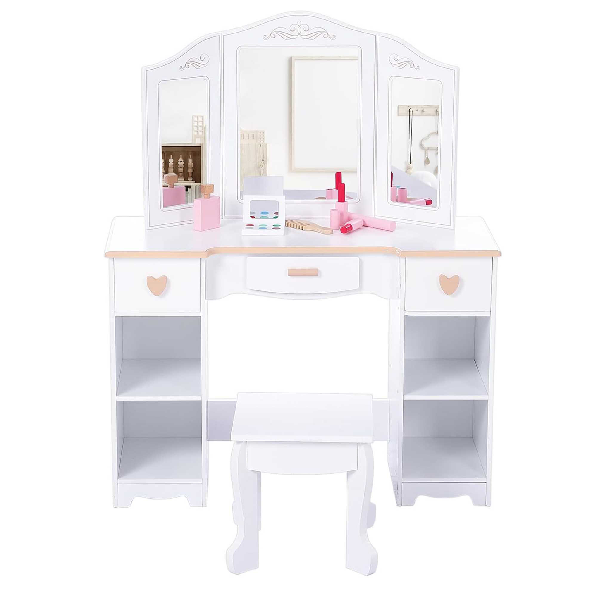 Harriet Bee Kids Vanity Table And Chair Set, Princess Makeup Vanity ...