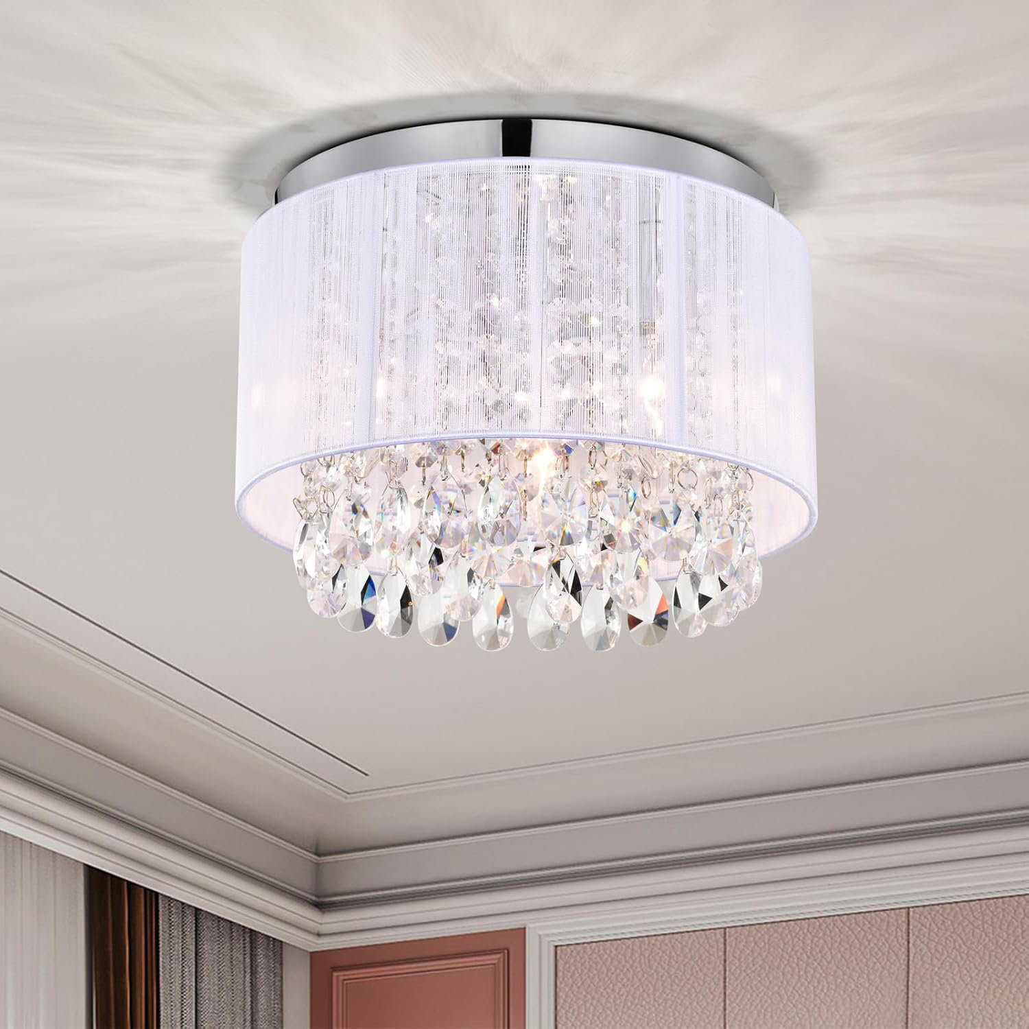 Mercer41 Lalula Mini Flush Mount Chandelier With Crystal Accents, 3 ...