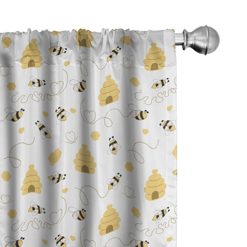 Bungalow Rose Bee 4-Panel Curtains, Flying Bugs Hearts Beehives 124589 ...