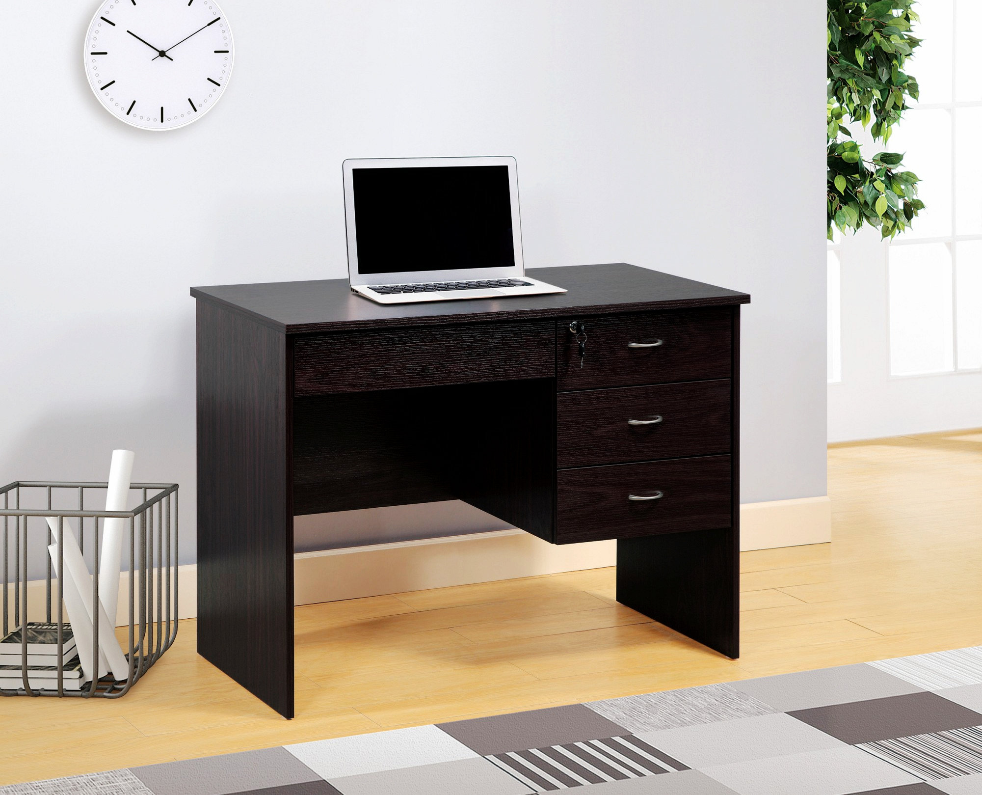 Latitude Run® Writing Desk With Three Locking Drawers And Two Keys ...