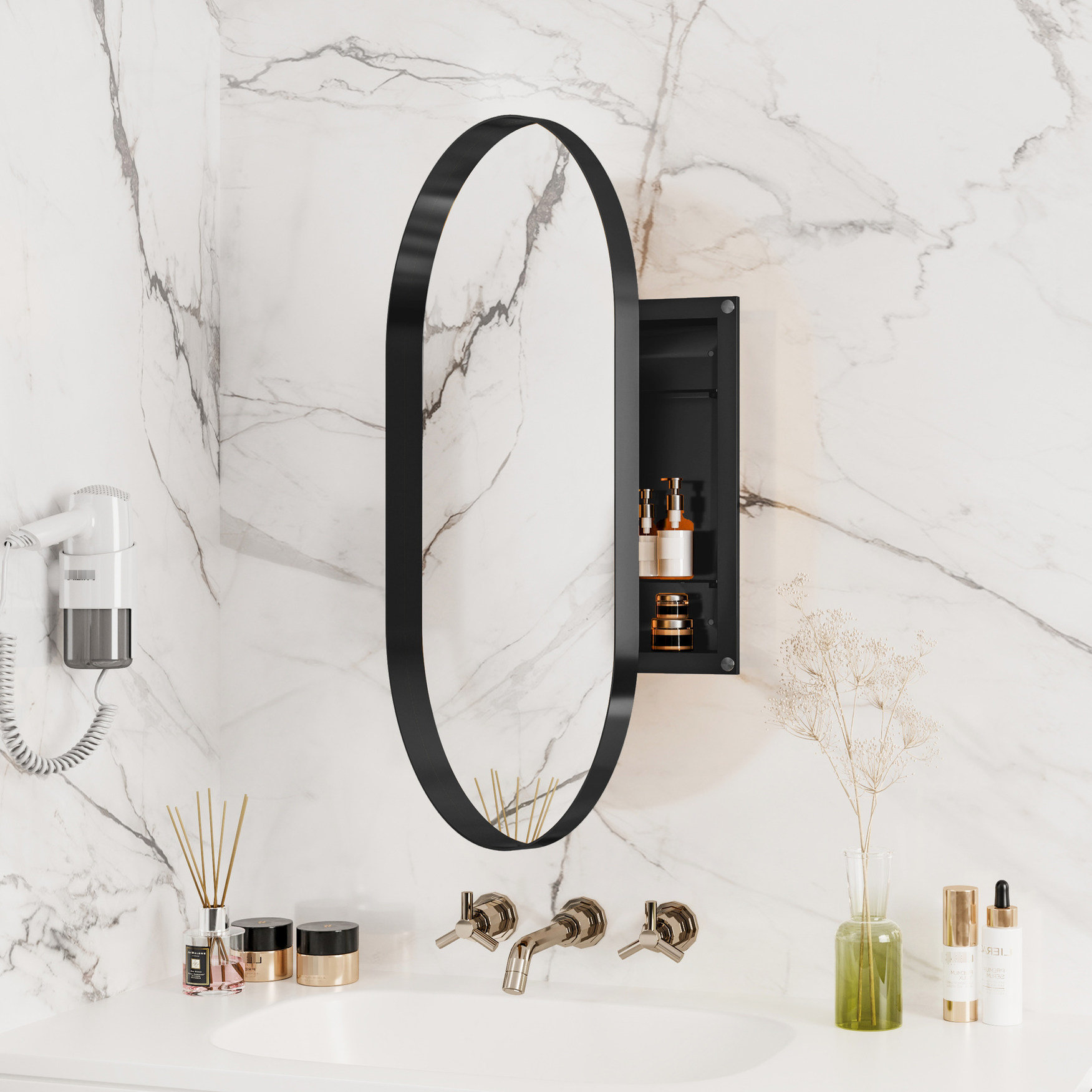 Latitude Run® Matte Black Metal Framed Bathroom Wall Cabinet, 20x34 ...