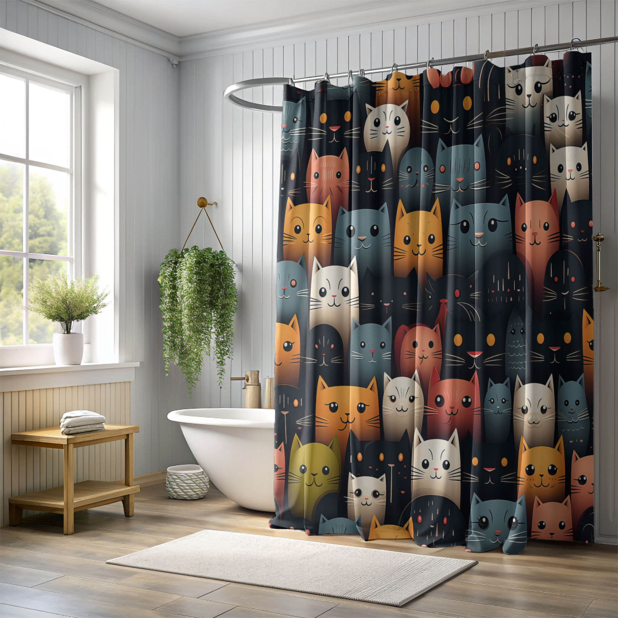 East Urban Home Haunted Felines - Premium Shower Curtain | Wayfair