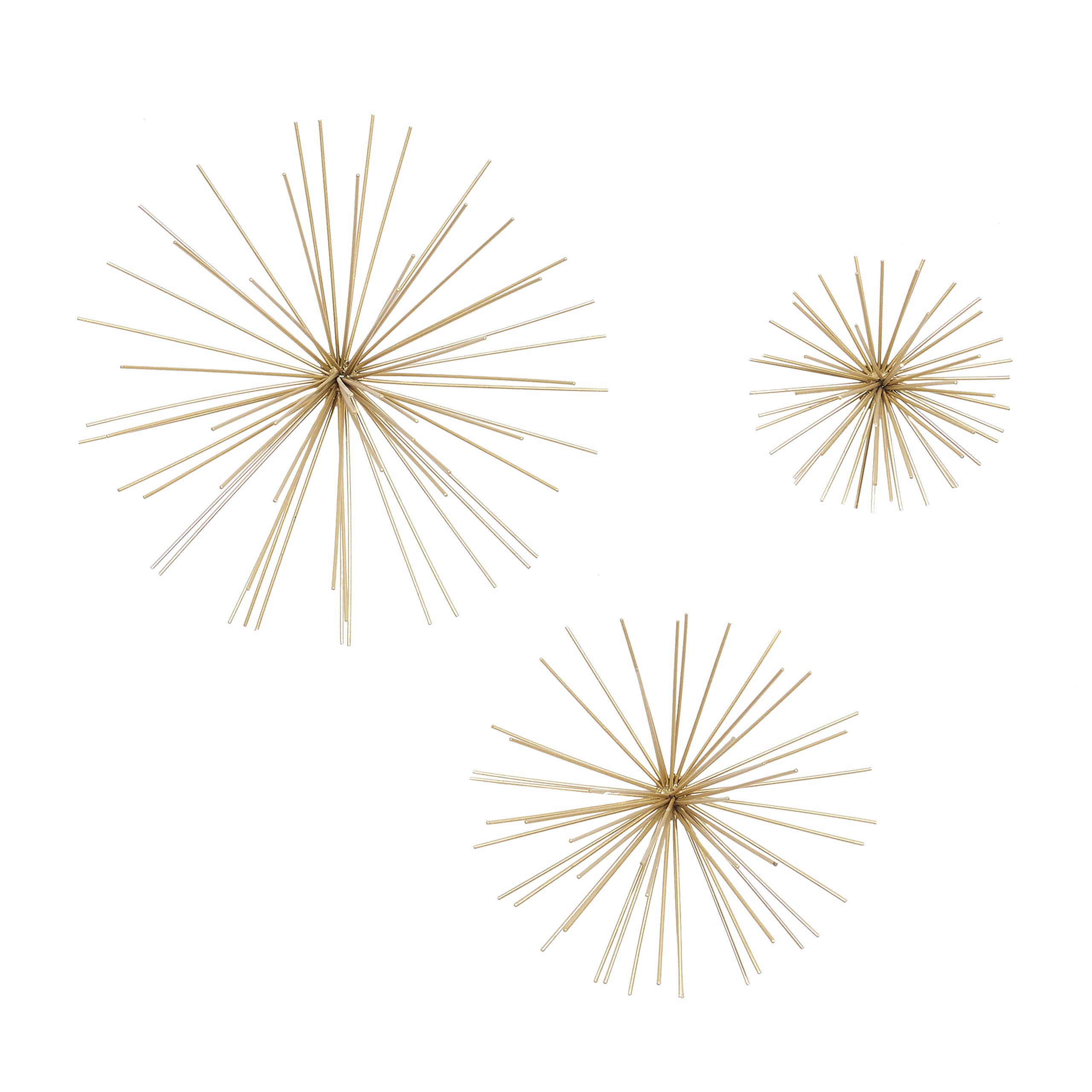 Everly Quinn Metal Starburst 3D Long Spike Wall Decor, Set Of 3 6", 9 ...