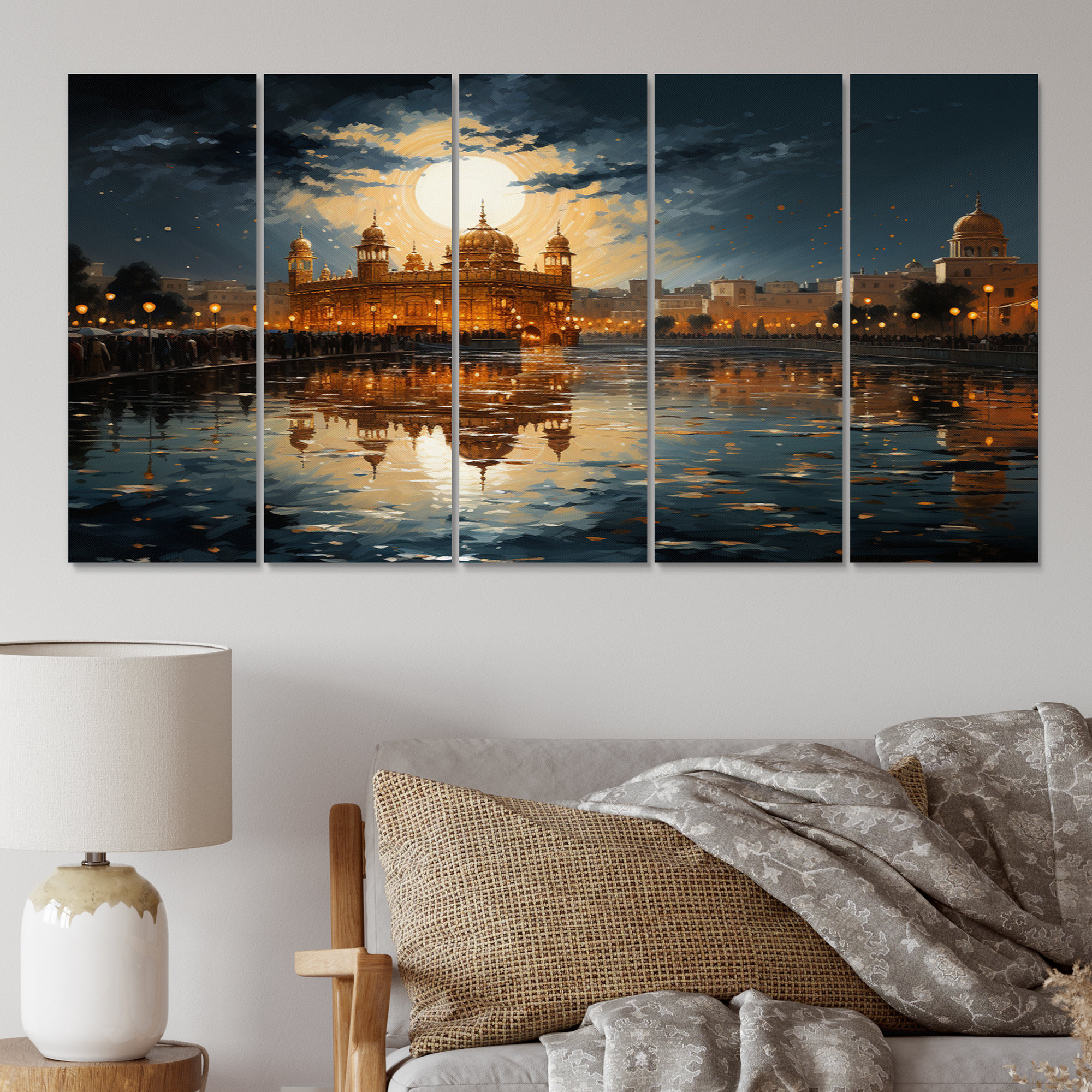 Design Art Hinduisim Golden Temple I - Spiritual Metal Wall Art Set ...