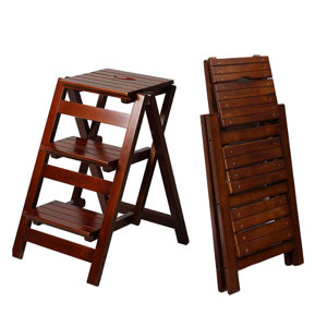 Ophelia & Co. 3 Step Stool Wooden Folding Ladder Chair Thickened ...