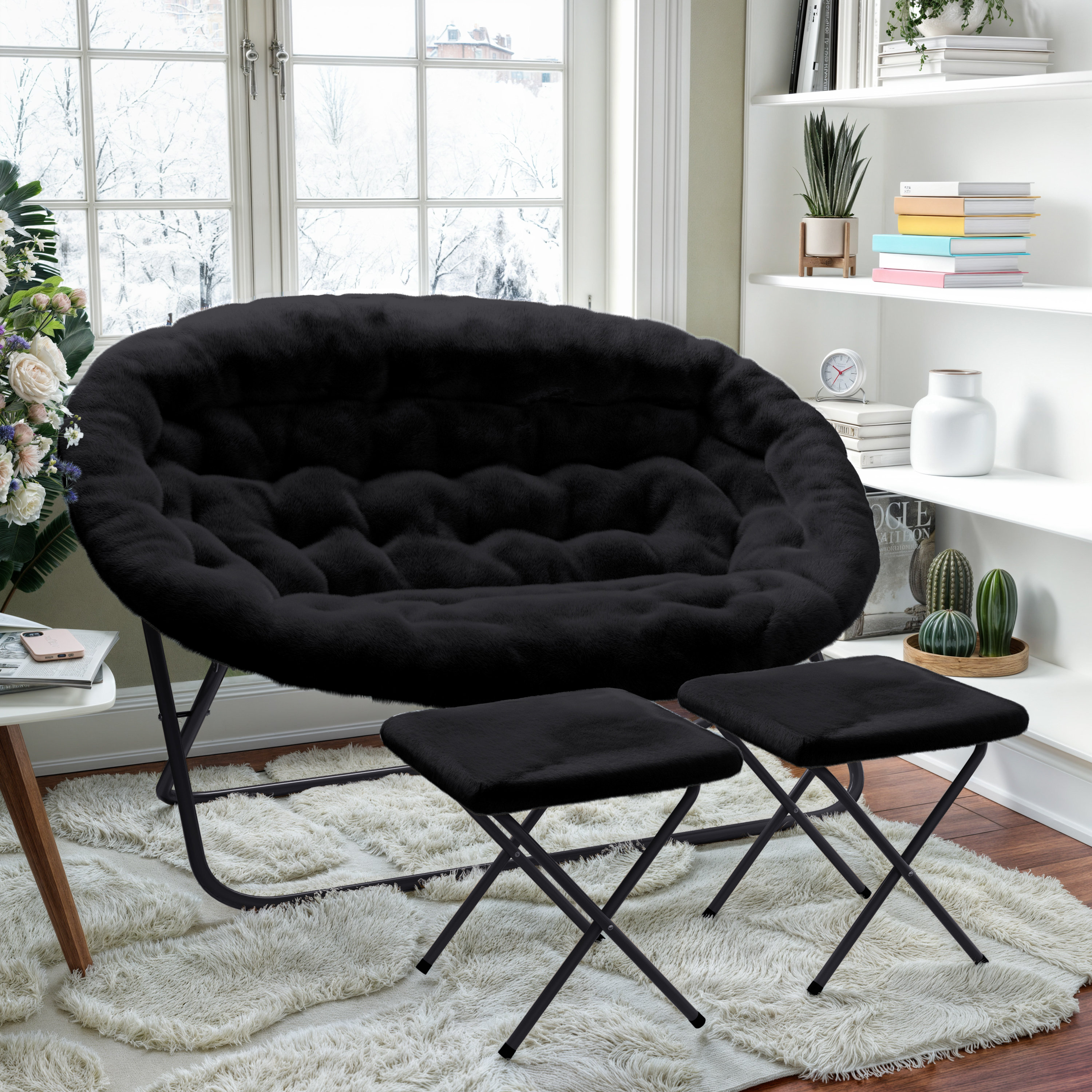 Mercer41 Folding Upholstered Double Saucer Chair with a Steel Frame and ...