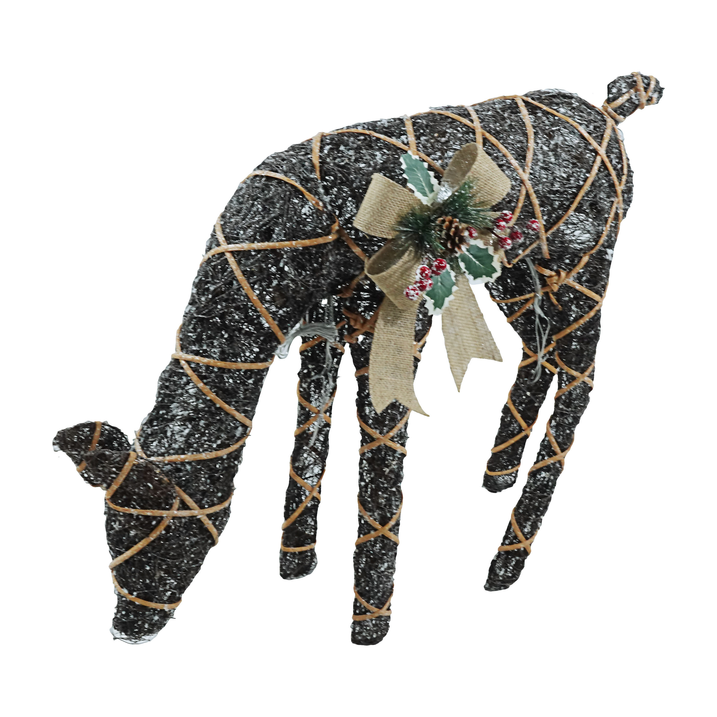 Foundry Select Natural Twig Wrapped Rattan Grazing Deer w/ Warm White ...