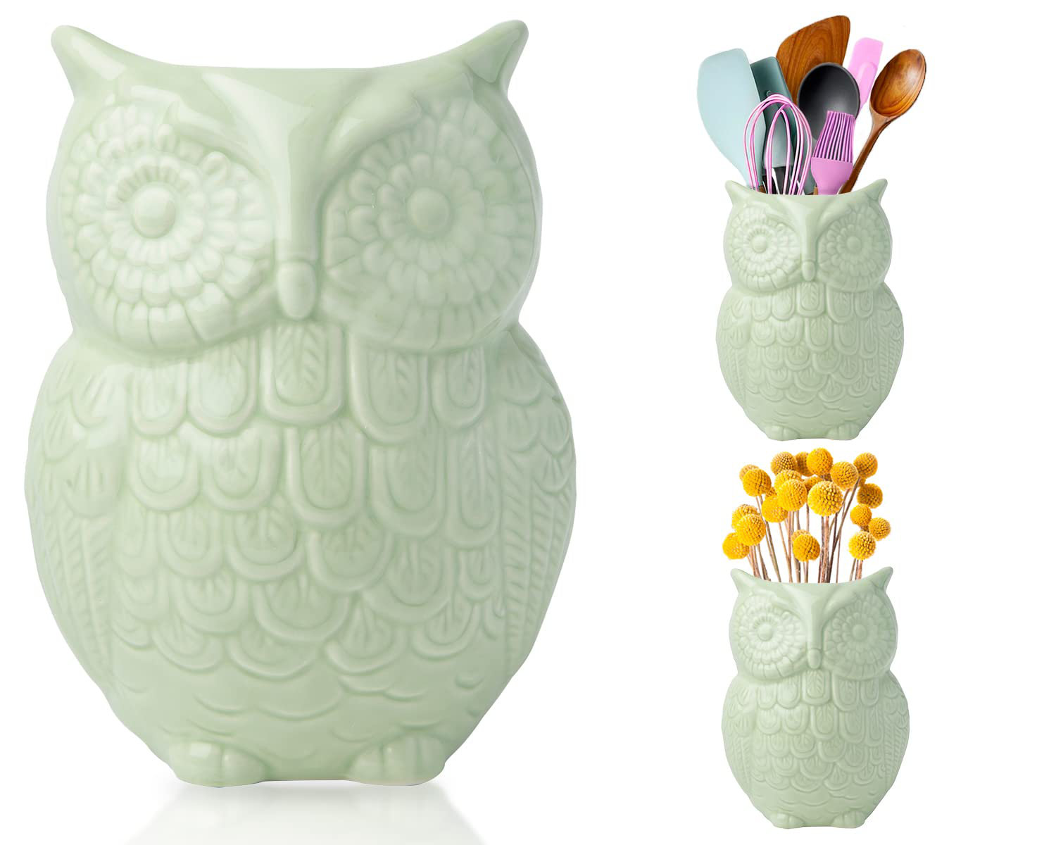 One Allium Way® Owl Utensil Holder Decorative Ceramic Cookware Crock ...