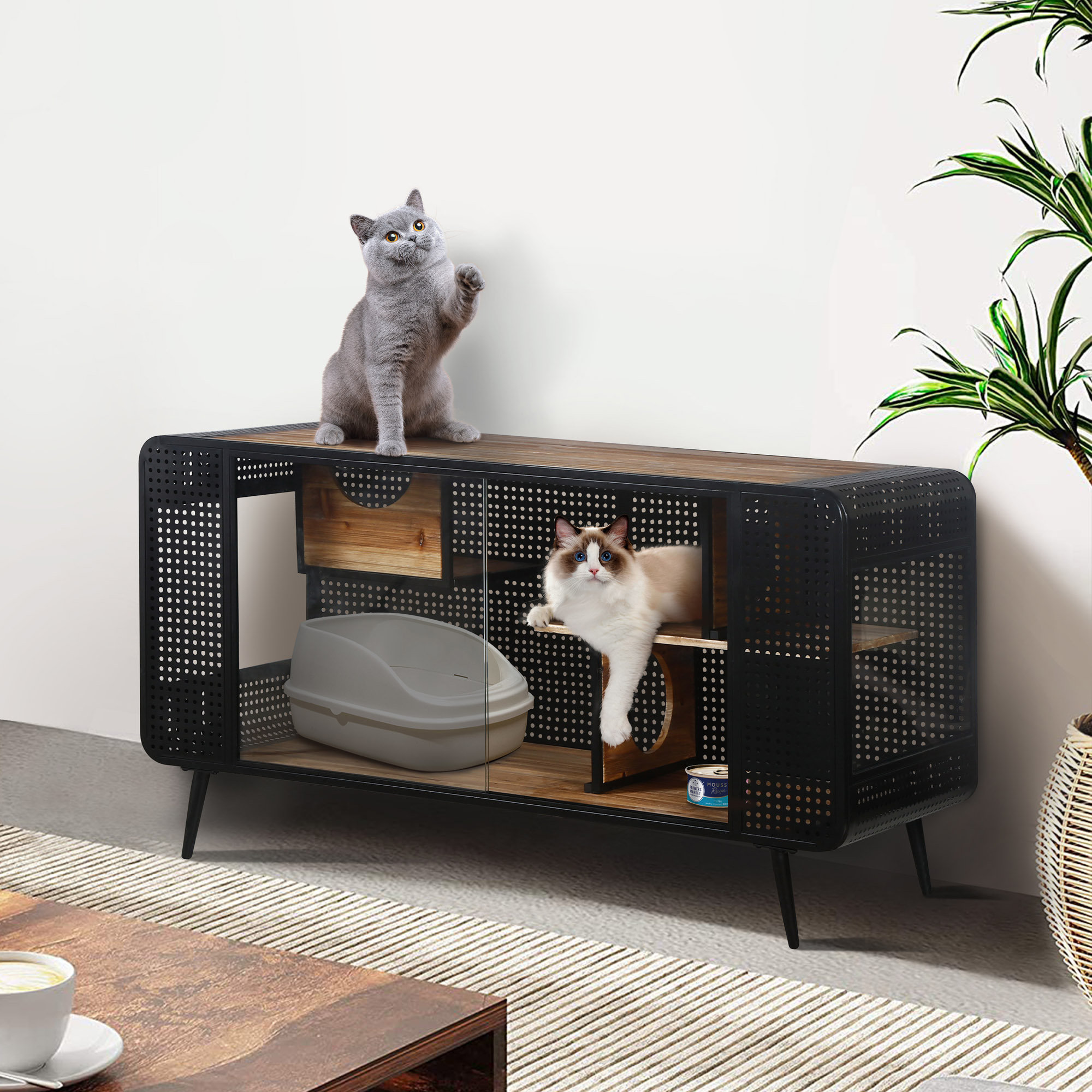 Tucker Murphy Pet™ Spacious Cat House With Tempered Glass For Living ...