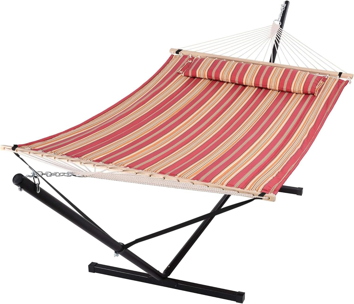caimen Heavy Duty Outdoor Hammock With Steel Stand, Two-Person Quilted ...